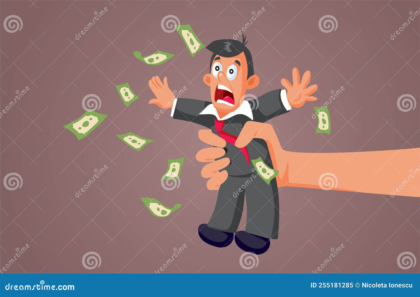 Giant Hand Squeezing A Man For Money Vector Cartoon Illustration Stock