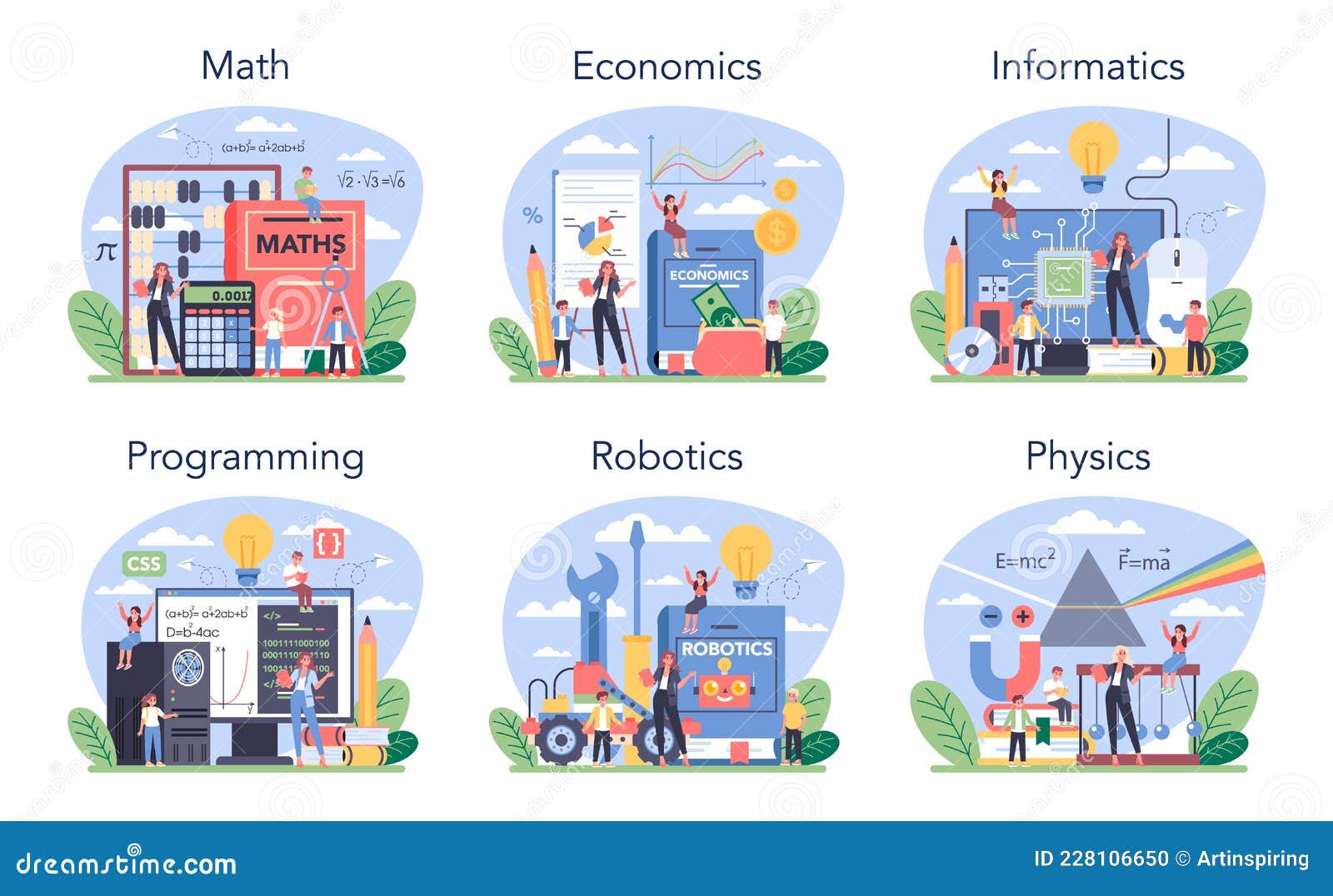 Exact School Subjects or Educational Class Set. Student Studying Hard ...