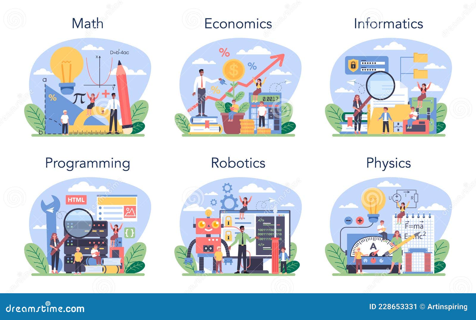 Exact School Subjects or Educational Class Set. Student Studying Hard ...