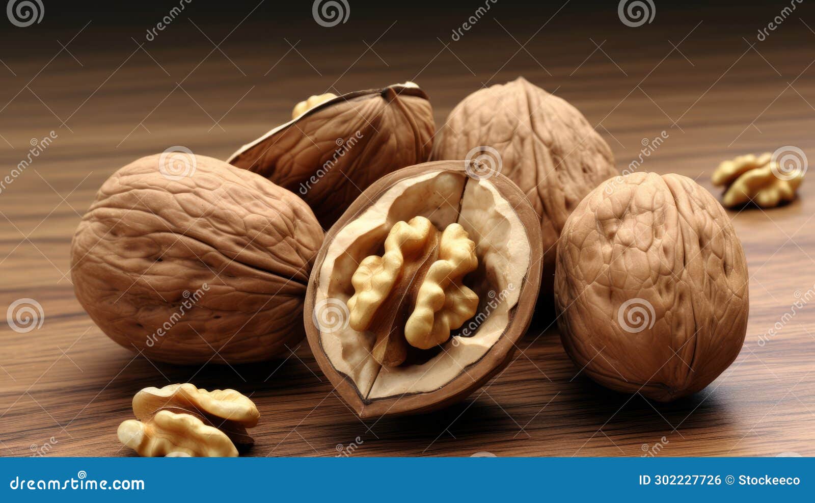 Exaggerated Walnut Still Life on Wood Table with Quiet Potency Stock ...