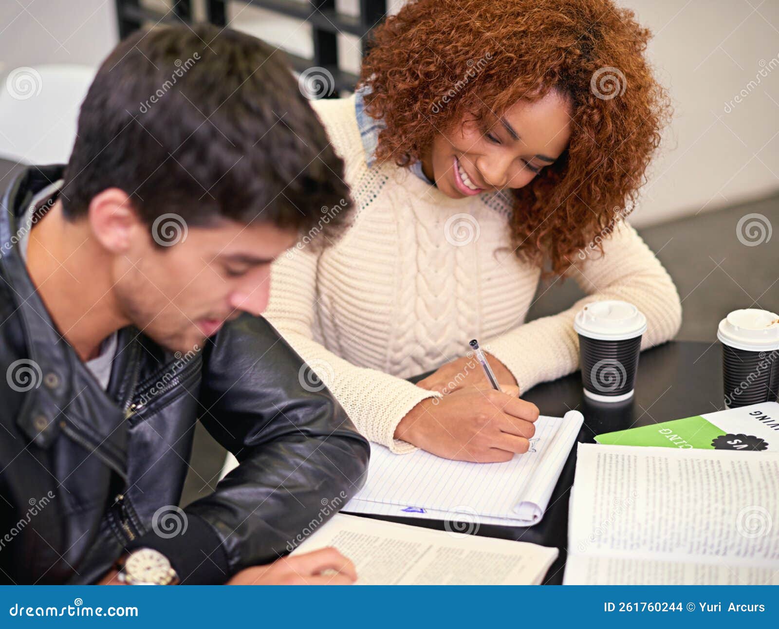 Exam Advice Keep Calm and Study Hard. Two College Students Studying ...