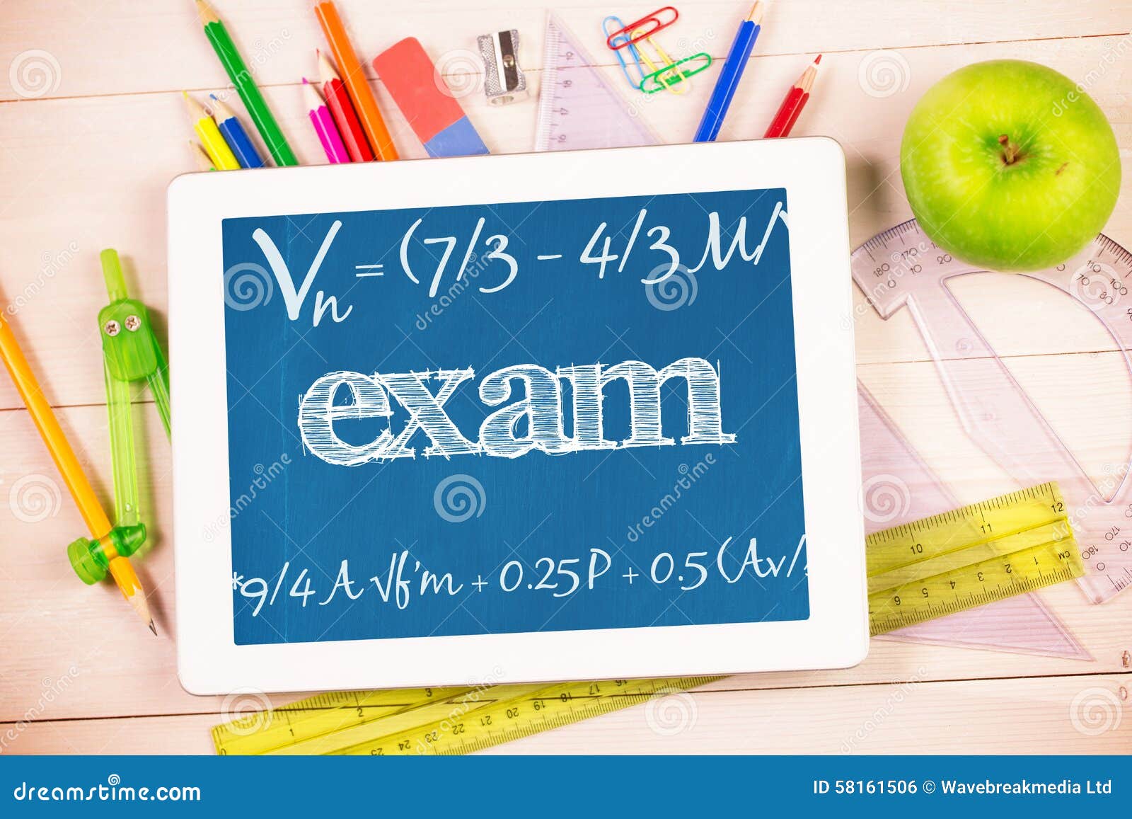 Exam Against Students Desk with Tablet Pc Stock Photo - Image of pencil ...