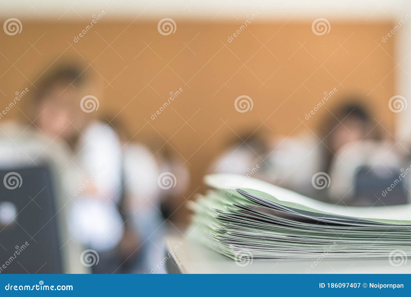 Exam Answer Sheet Or Application Paper Blurry View On Table In ...