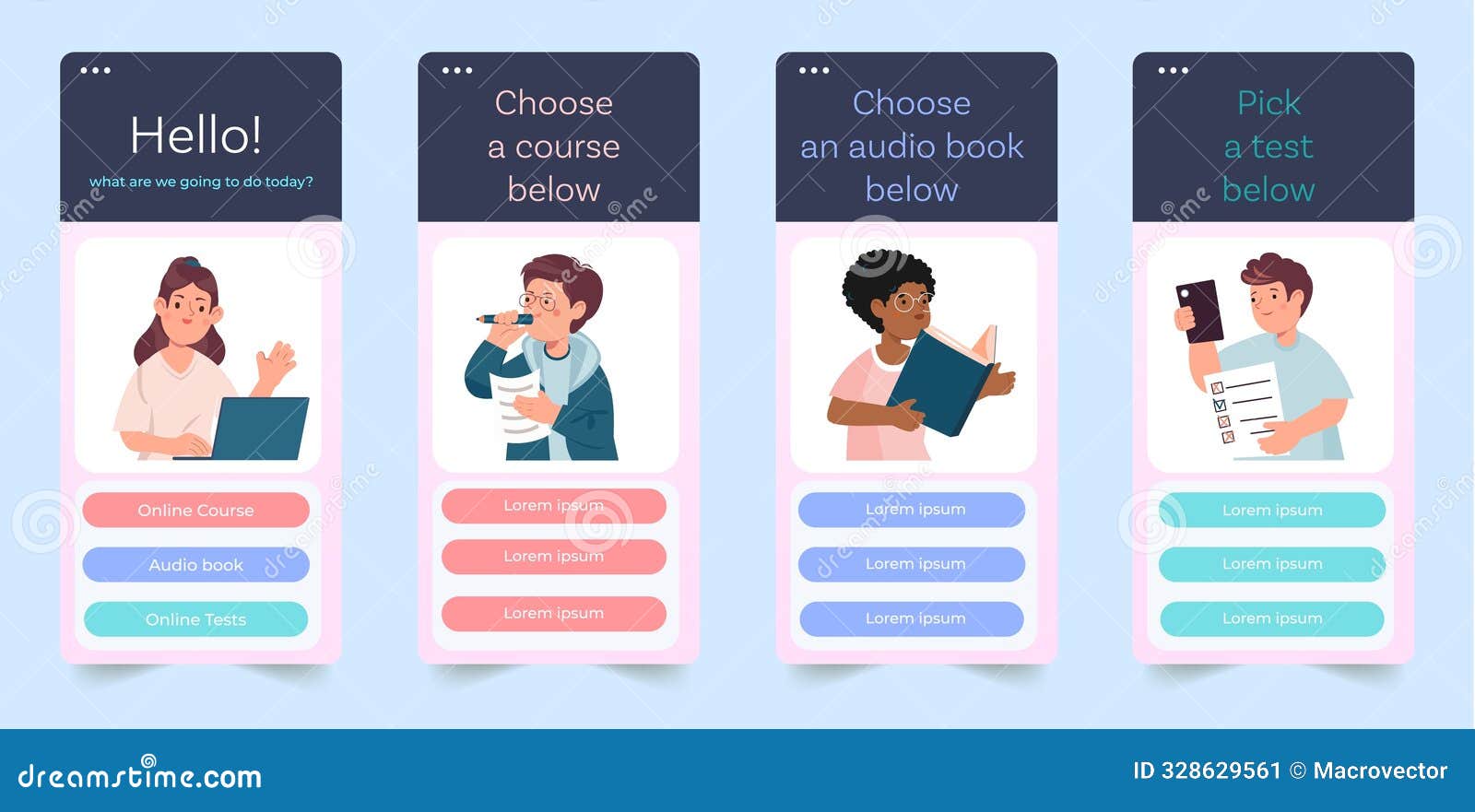 Exam App Design in Flat Style Stock Illustration - Illustration of exam ...