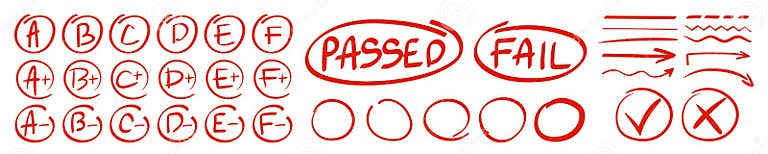 Exam Grade Doodle Hand Drawn Marks. Stock Vector - Illustration of ...