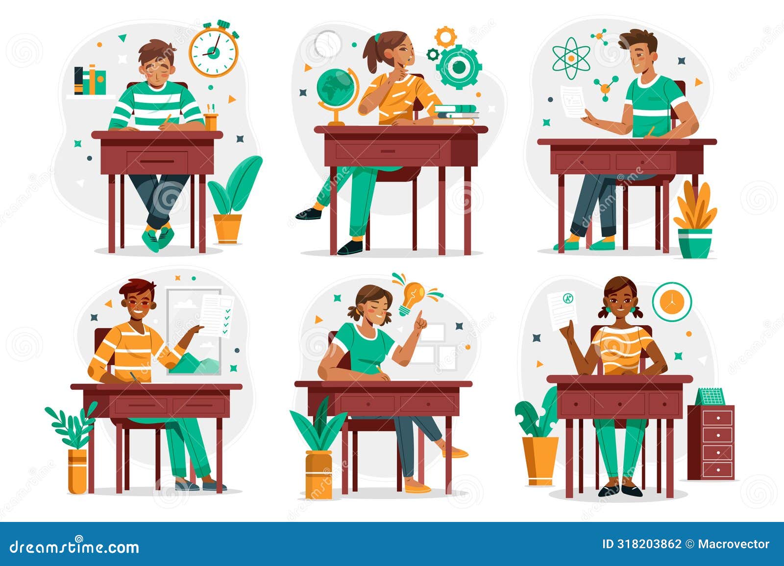 Exam Hand Drawn Cartoon Composition Set Stock Illustration ...