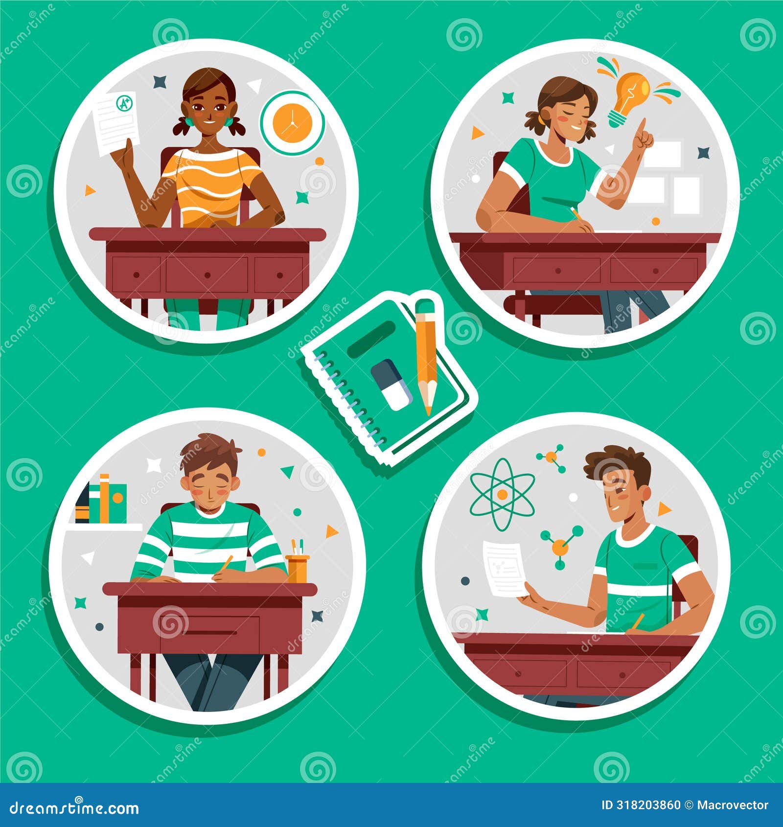 Exam Hand Drawn Cartoon Sticker Set Stock Illustration - Illustration ...