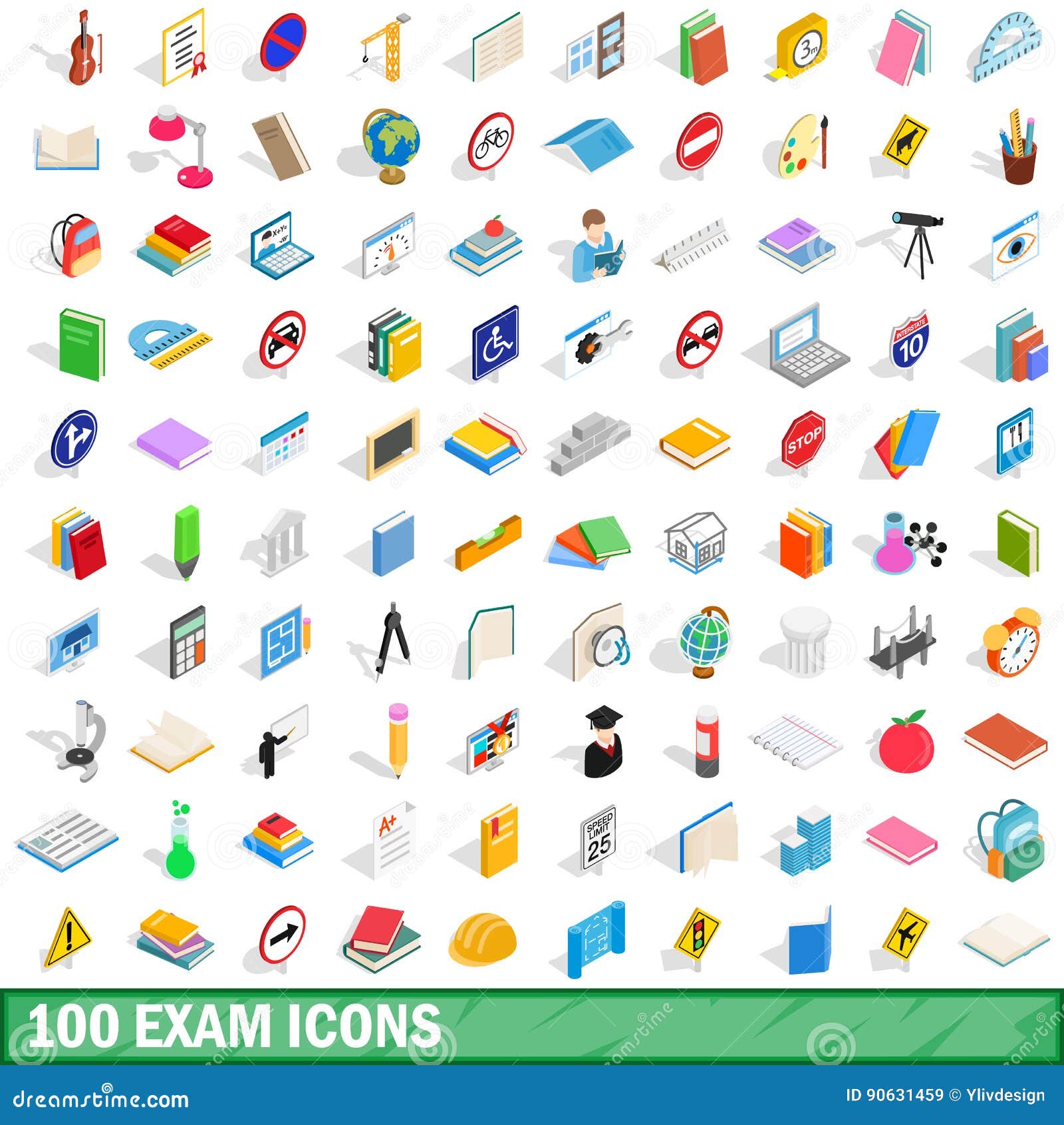 100 Exam Icons Set, Isometric 3d Style Stock Vector - Illustration of ...