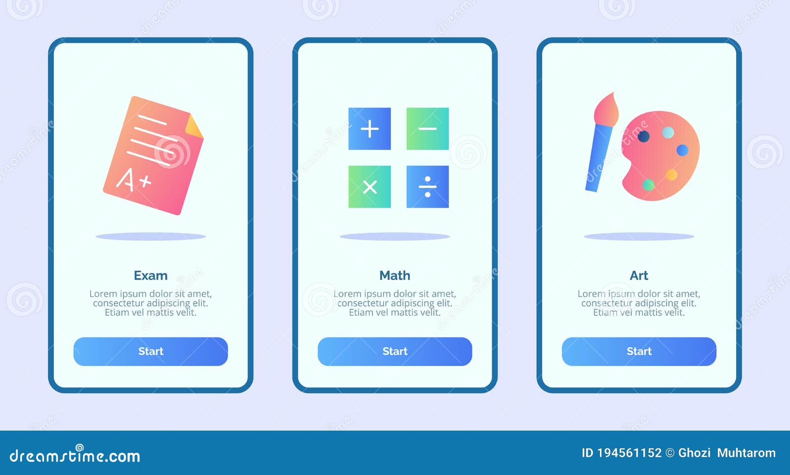 Exam Math Art for Mobile Apps Template Banner Page UI with Three ...