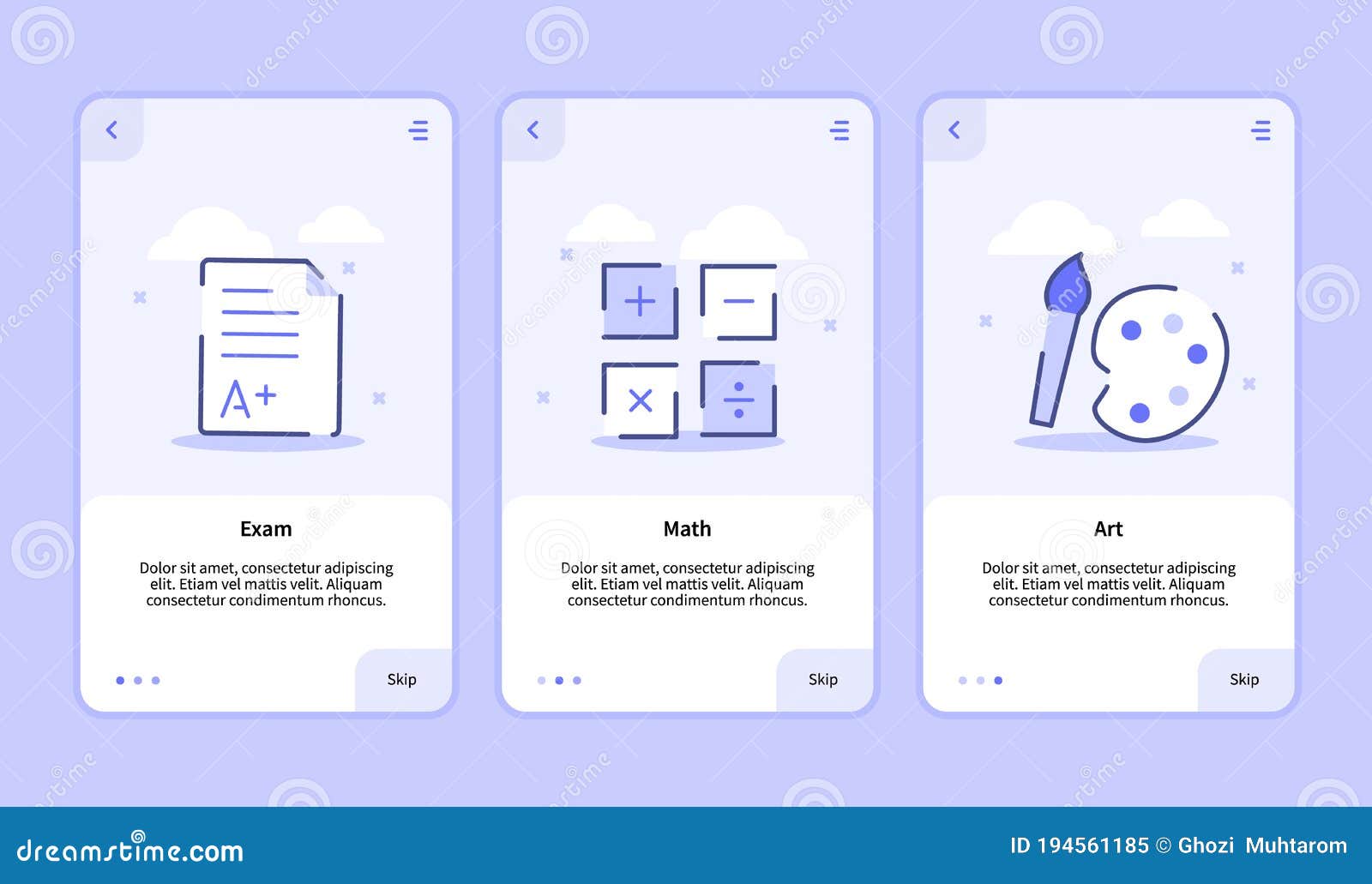 Exam Math Art Onboarding Screen for Mobile Apps Template Banner Page UI ...