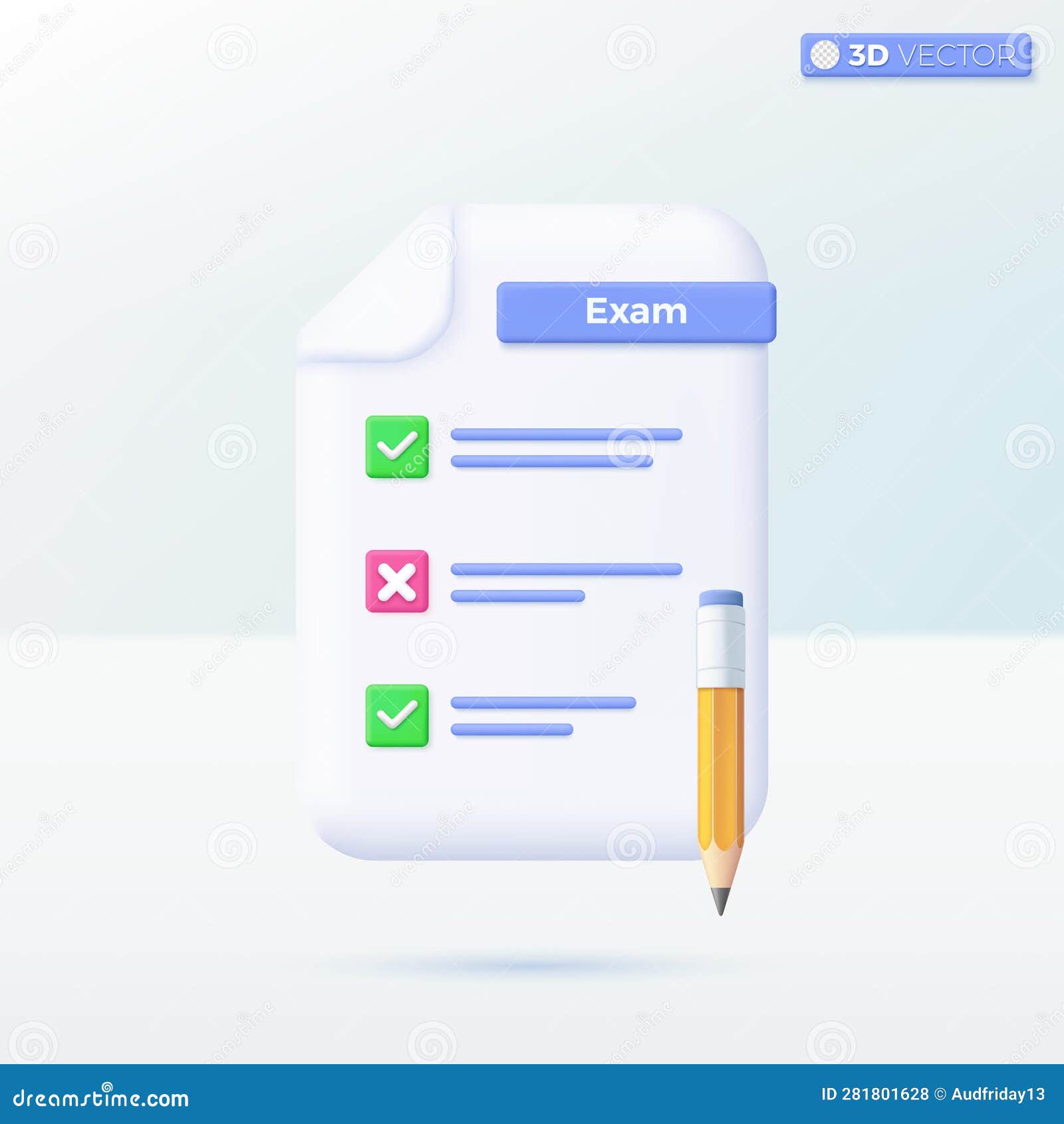 Exam Paper Checklist with Pencil Icon Symbols. Fast Work on Project ...