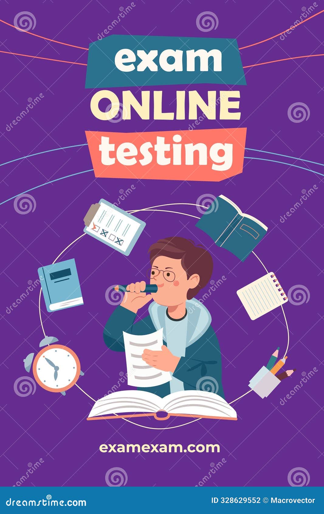 Exam poster in flat design stock illustration. Illustration of test ...