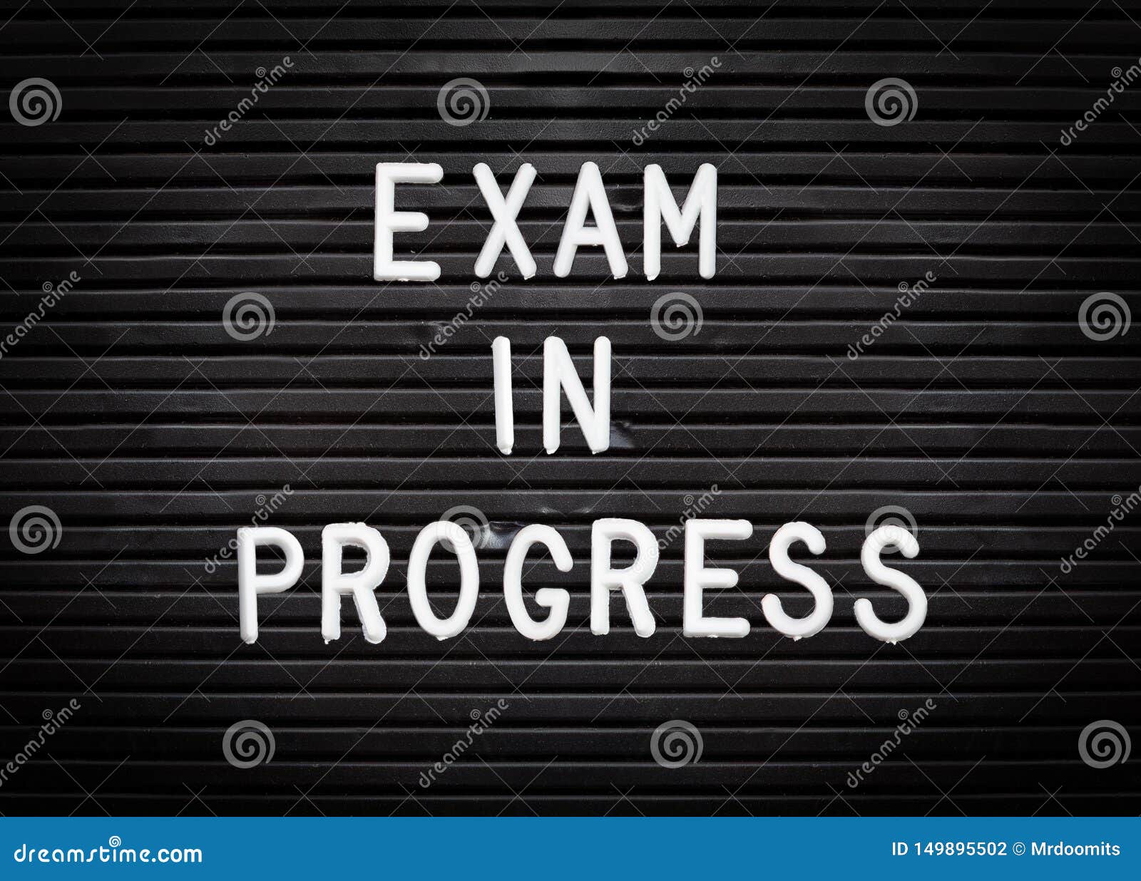 Exam in Progress Sign stock photo. Image of board, classroom - 149895502