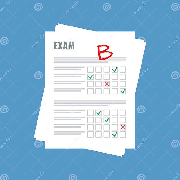 Exam sheet with B grade stock vector. Illustration of test - 210434590