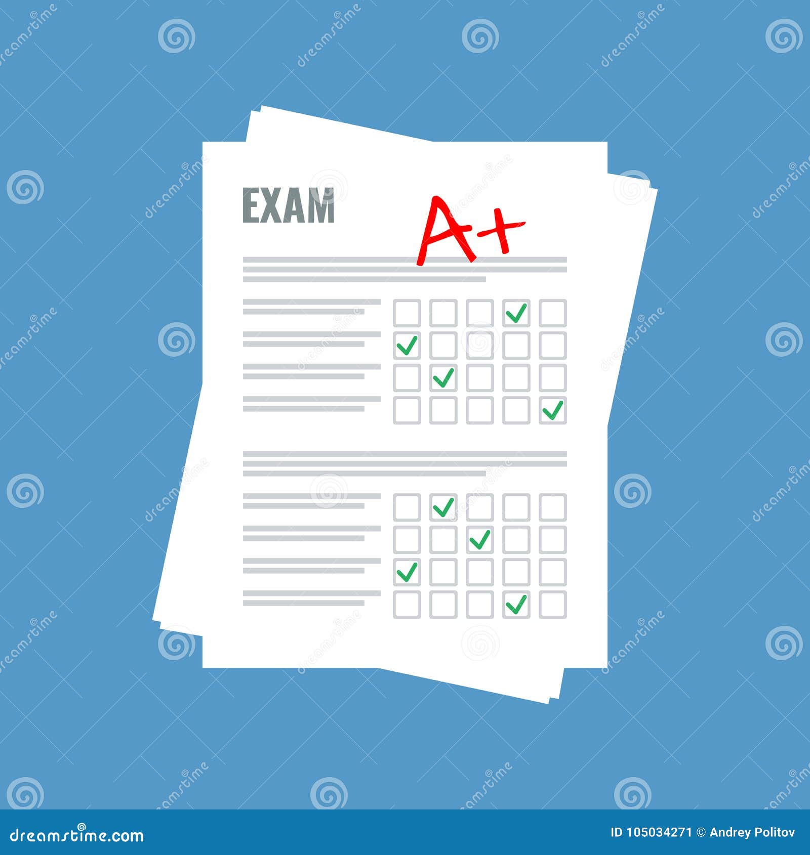 Set Exam Sheet With Check Mark, School Building, Ruler, Office Folders ...