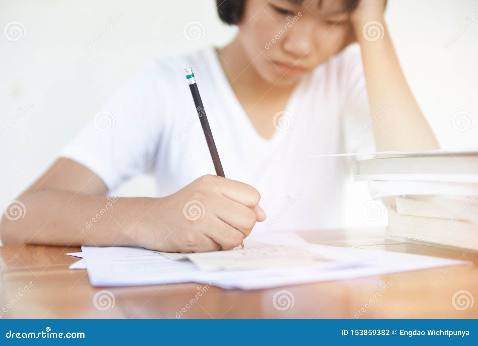 Exam Stress / Education Young Female College in Class Taking Notes and ...