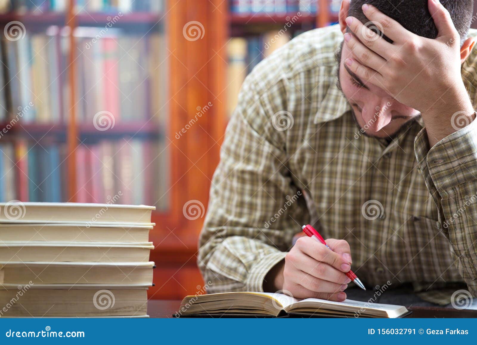 Exam Stress of Young Boy in the Library Stock Image - Image of educate ...