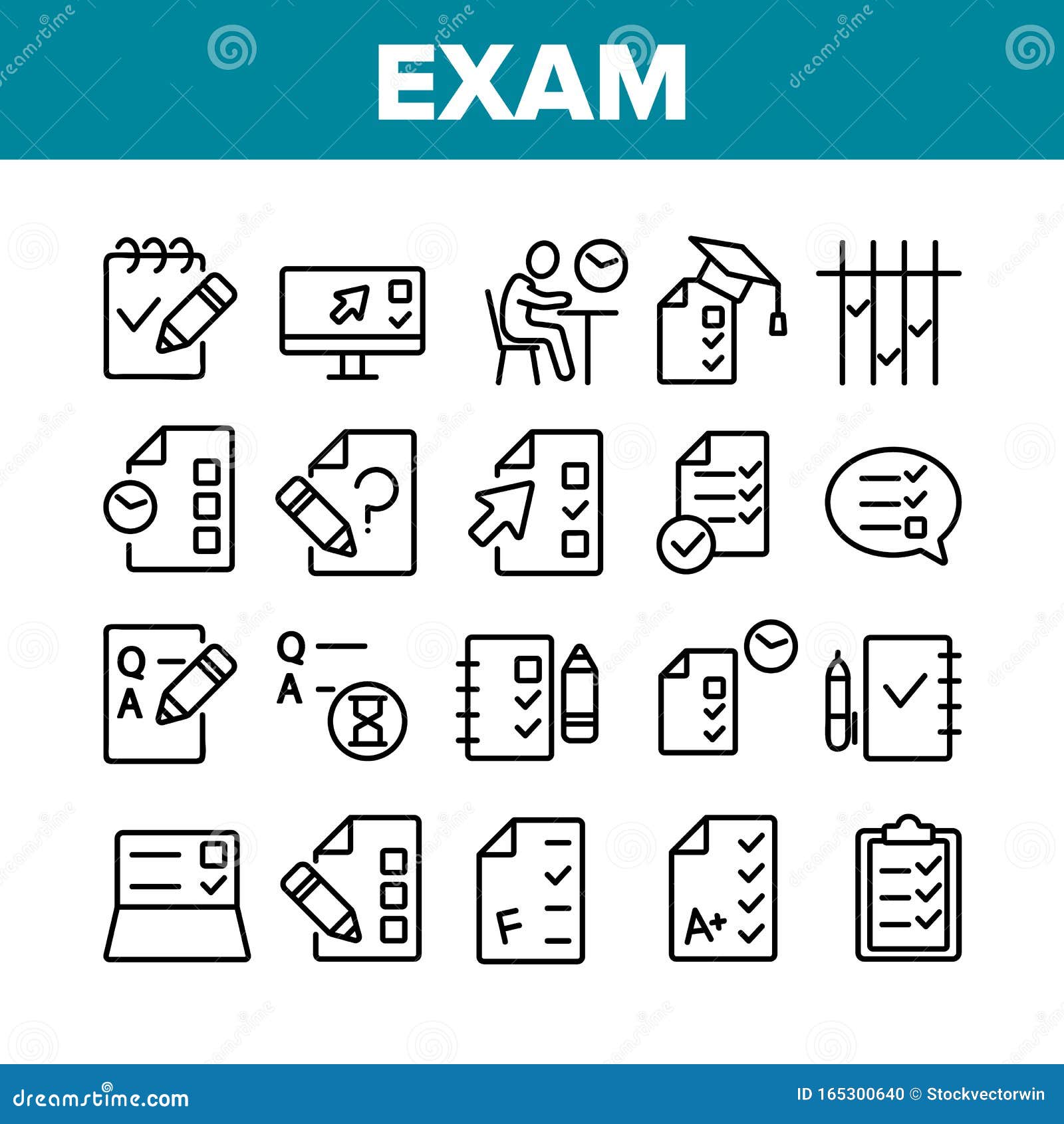 Exam Test Collection Elements Icons Set Vector Stock Vector ...