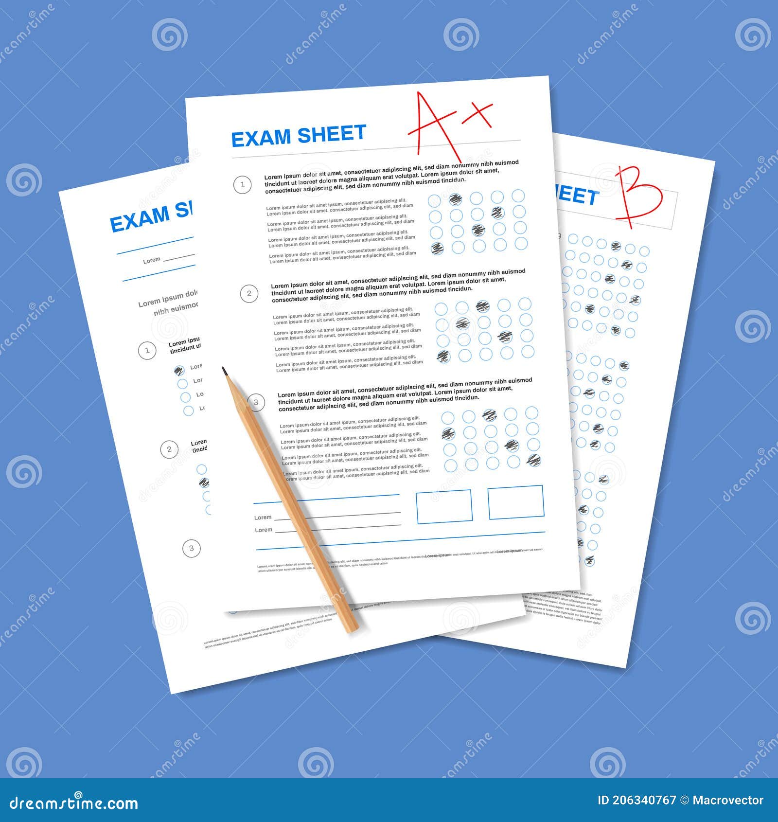 Exam Test Sheet Composition Stock Vector - Illustration of icons, mark ...