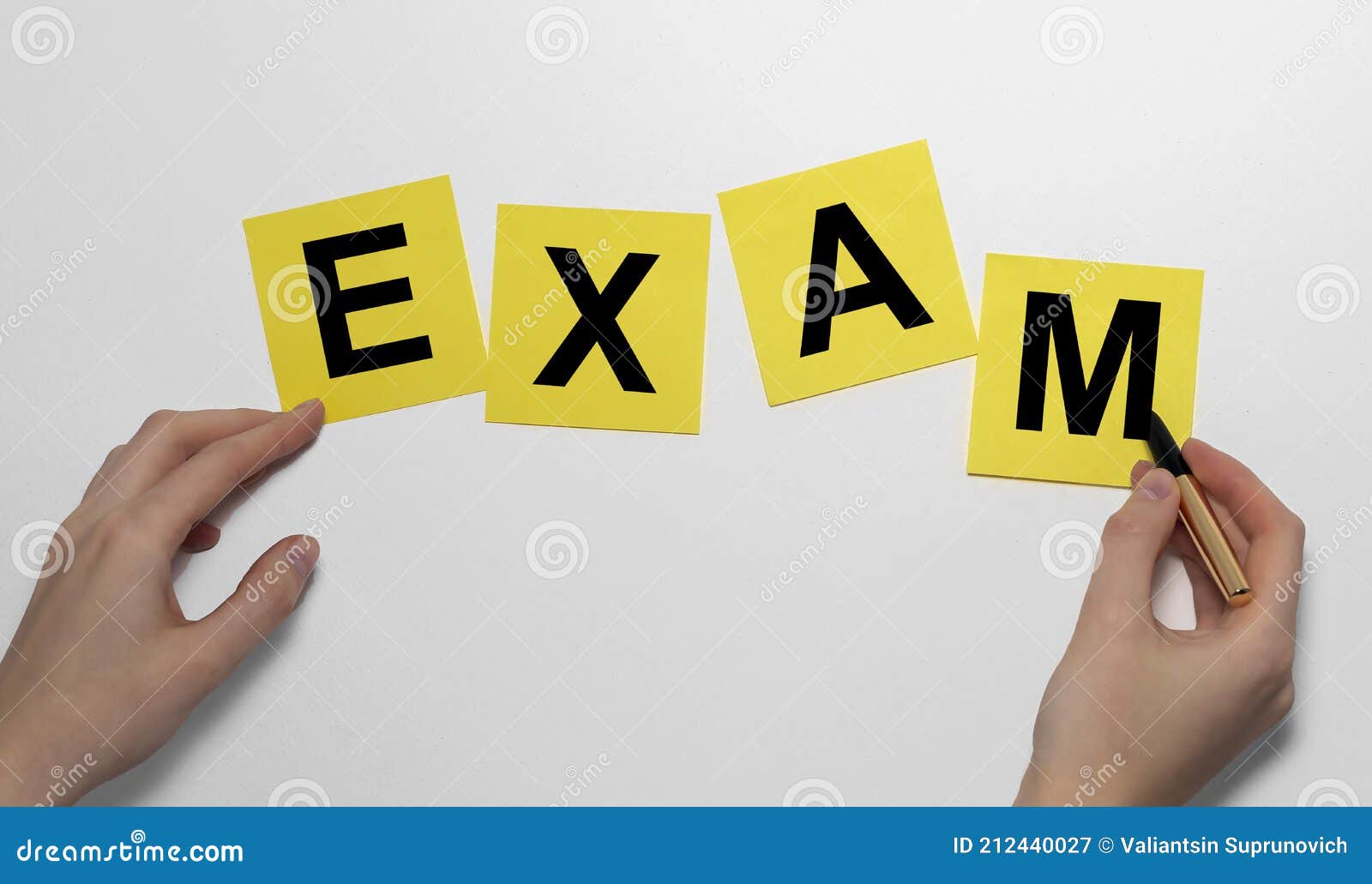 Exam Word on Yellow Sticky Notes on White Board Stock Image - Image of ...