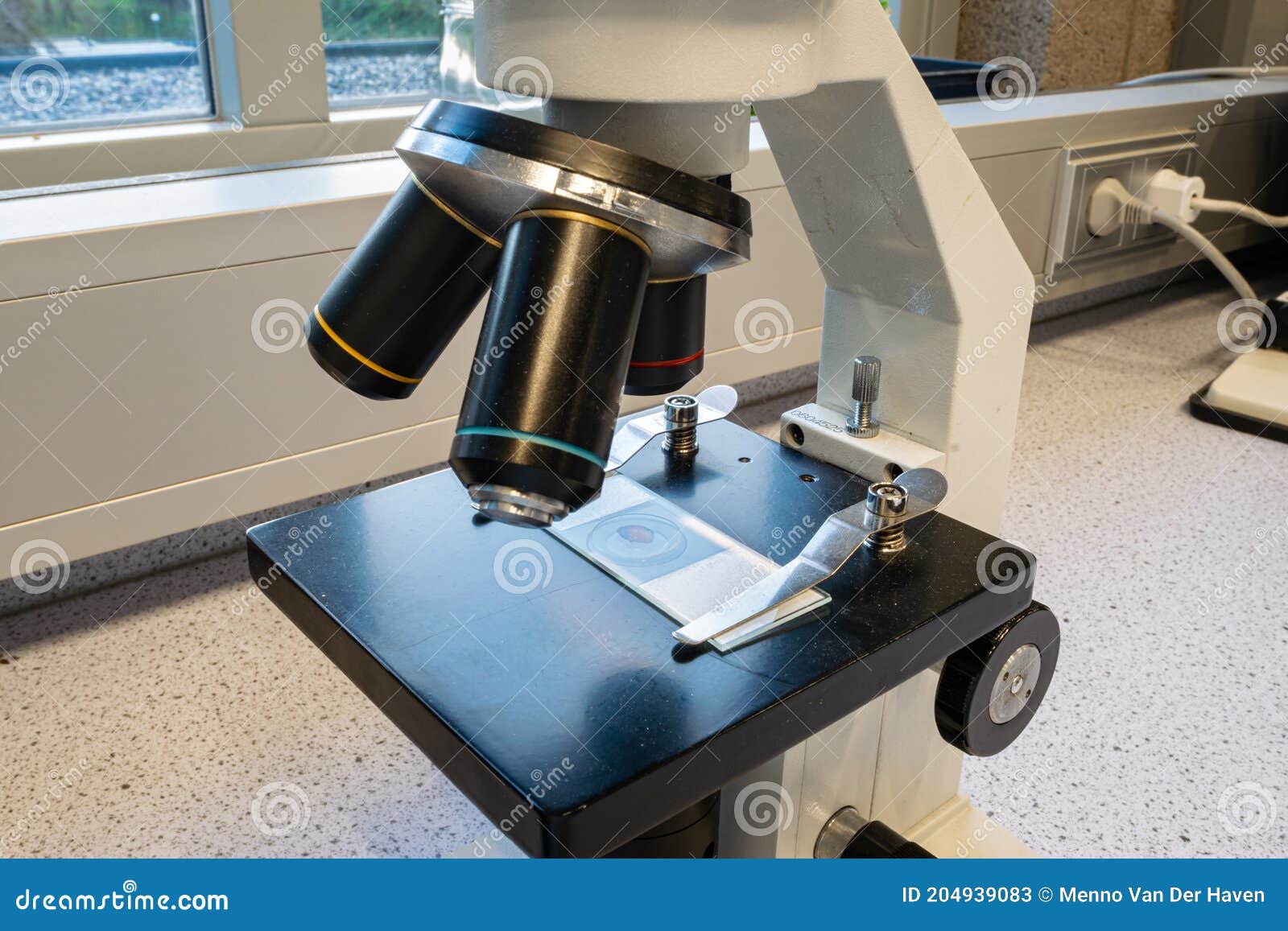 Microscope with Examination Slide Stock Image - Image of corona ...