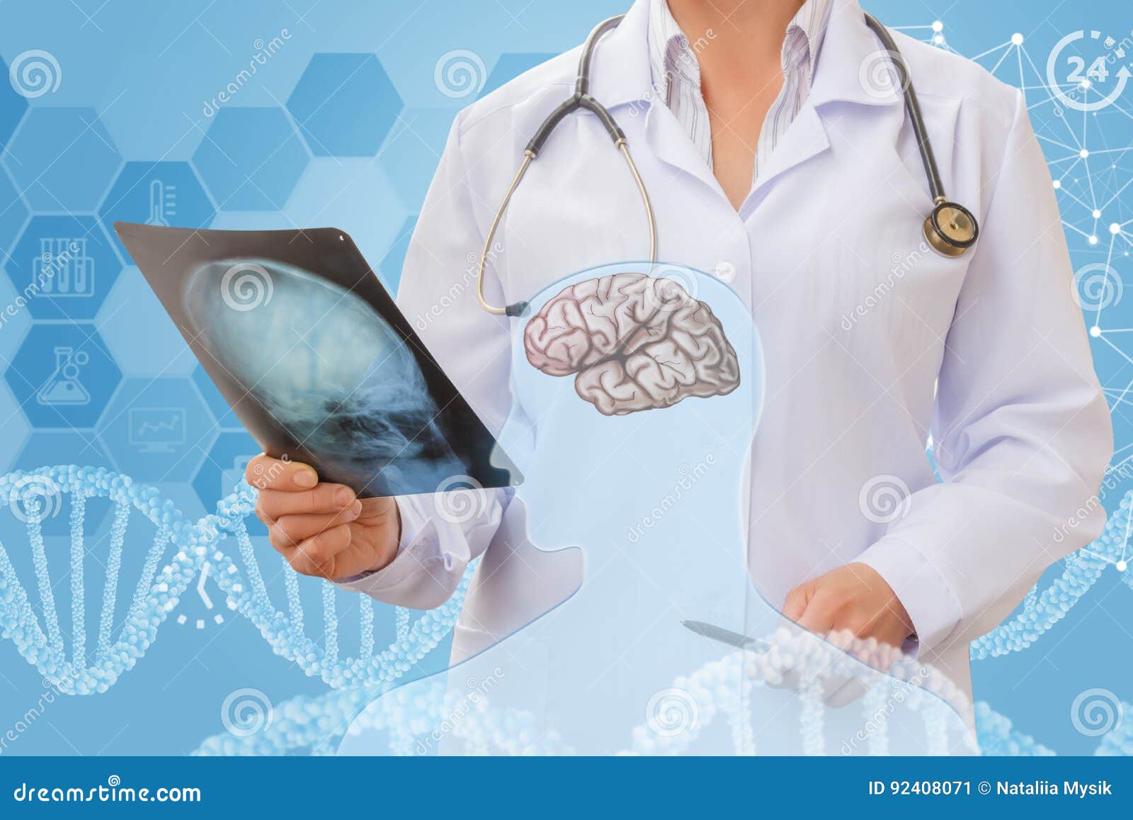 Examines the Skull of the Patient. Stock Image - Image of case, check ...