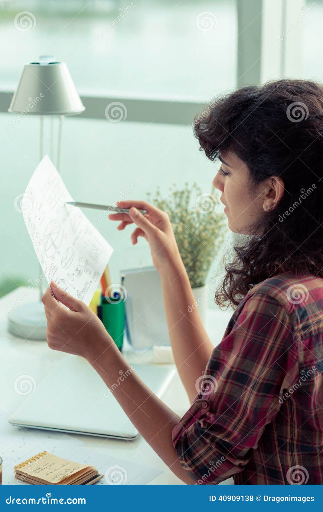 Examining stock photo. Image of charts, brunette, modern - 40909138