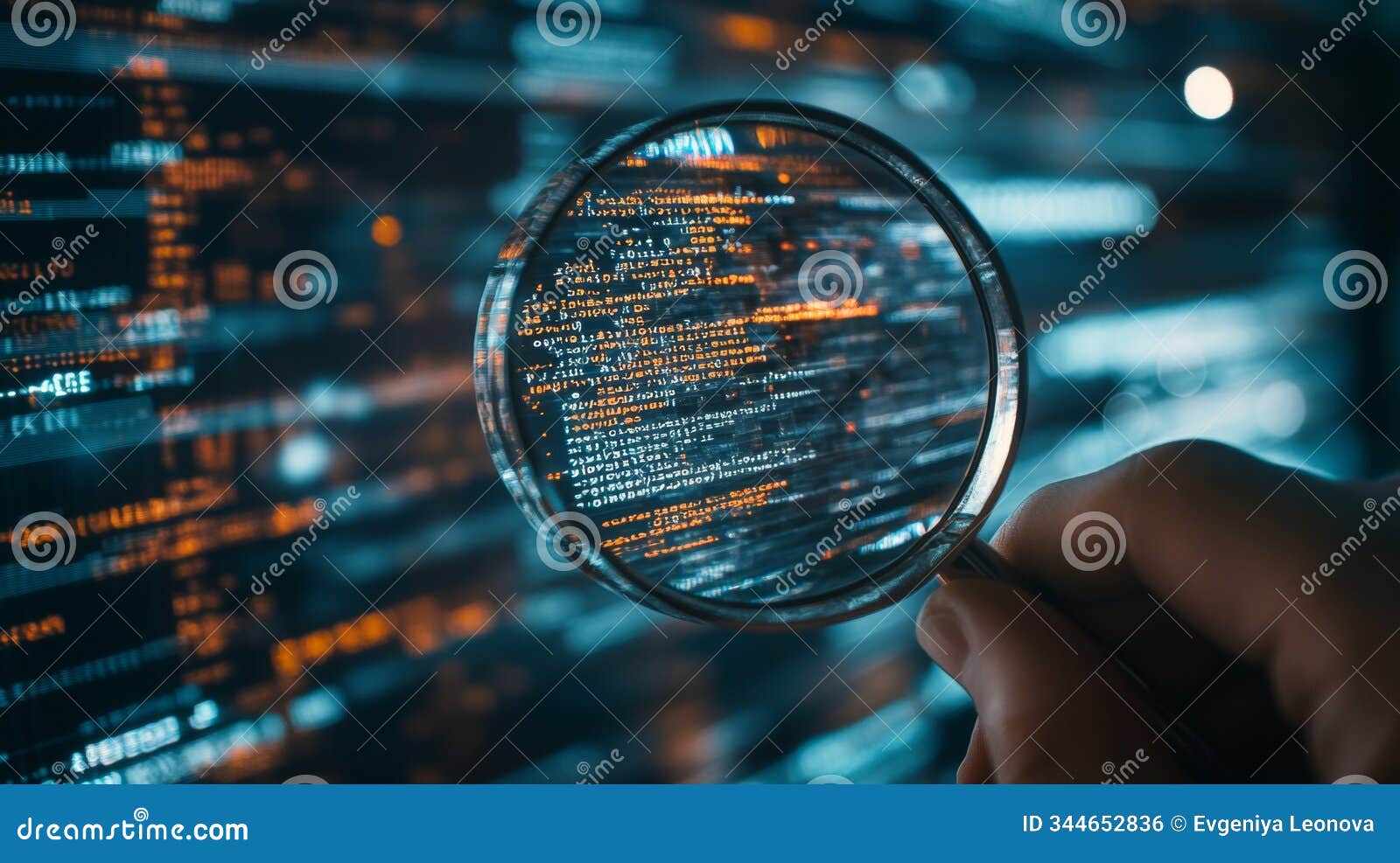 Examining Digital Code with a Magnifying Glass a Symbol of Data ...