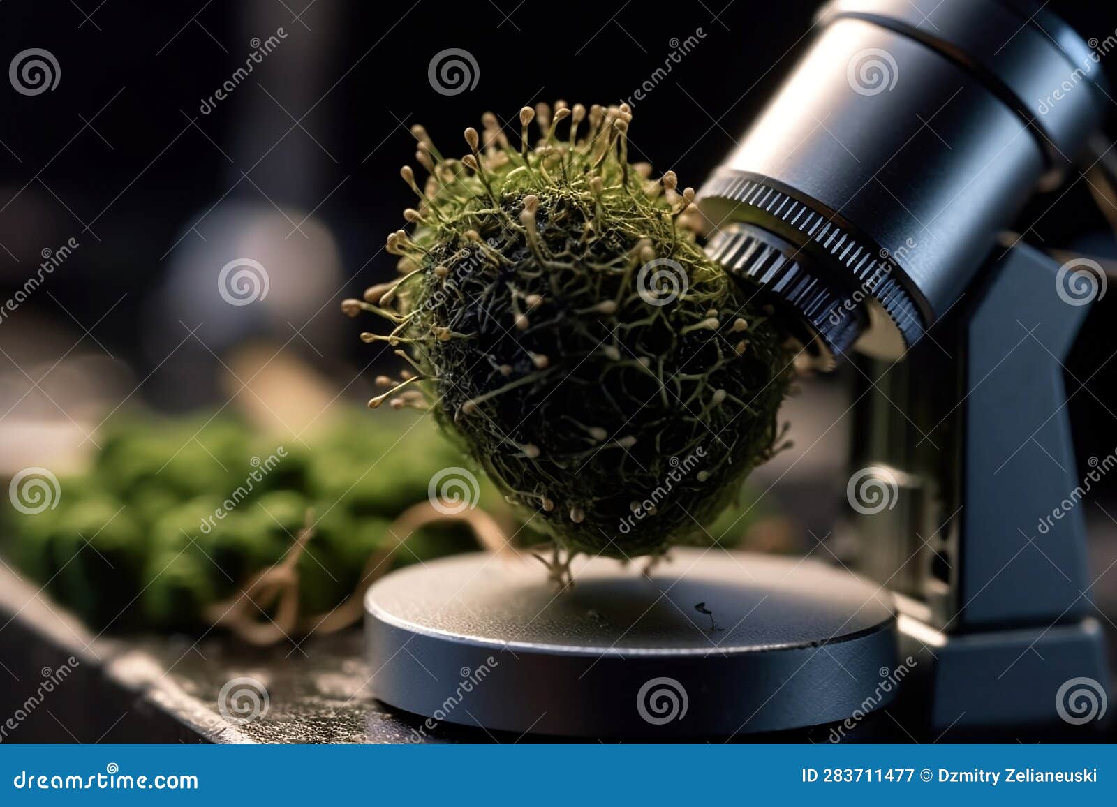 Examining a Plant Under a Microscope. Generative AI. Stock Illustration ...