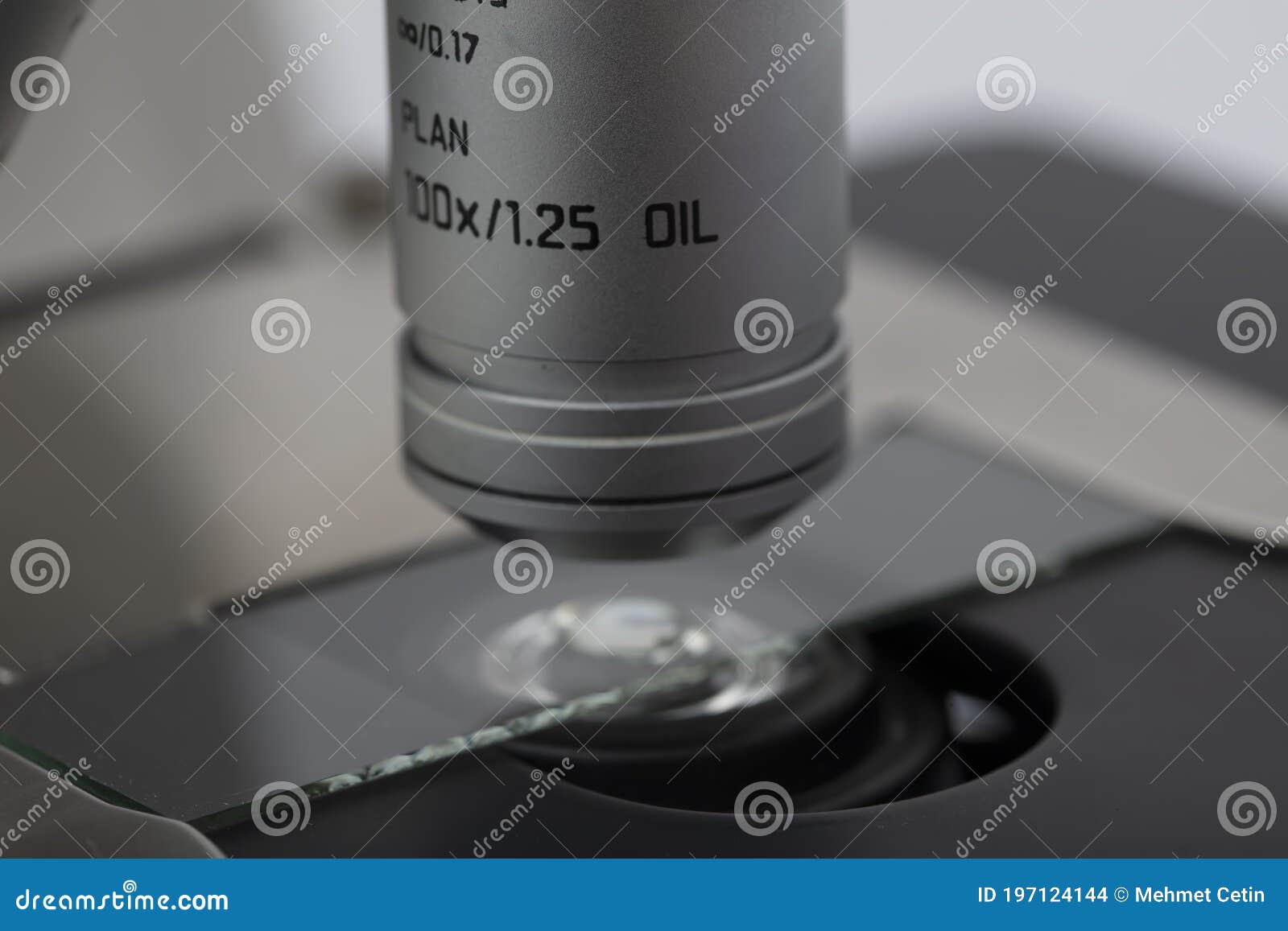 Examining of Test Sample Under the Microscope in Laboratory. Optical ...