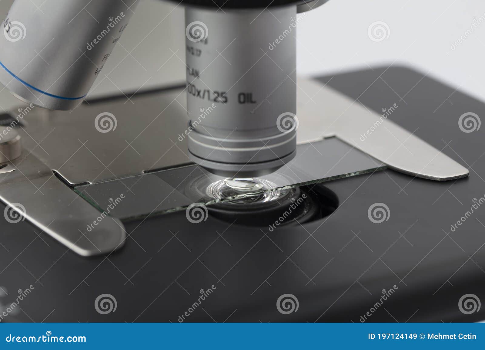 Examining of Test Sample Under the Microscope in Laboratory. Optical ...