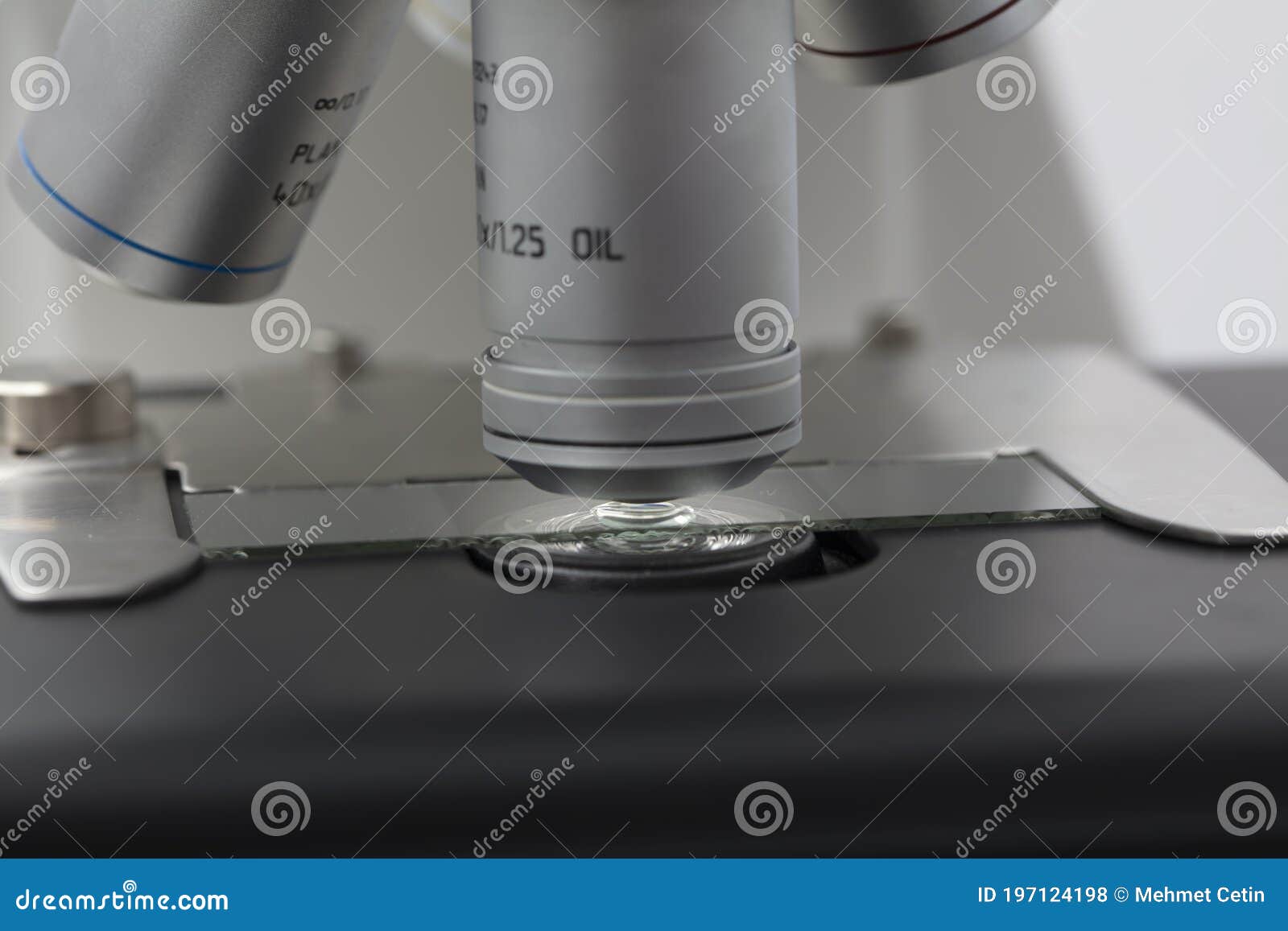 Examining of Test Sample Under the Microscope in Laboratory. Optical ...