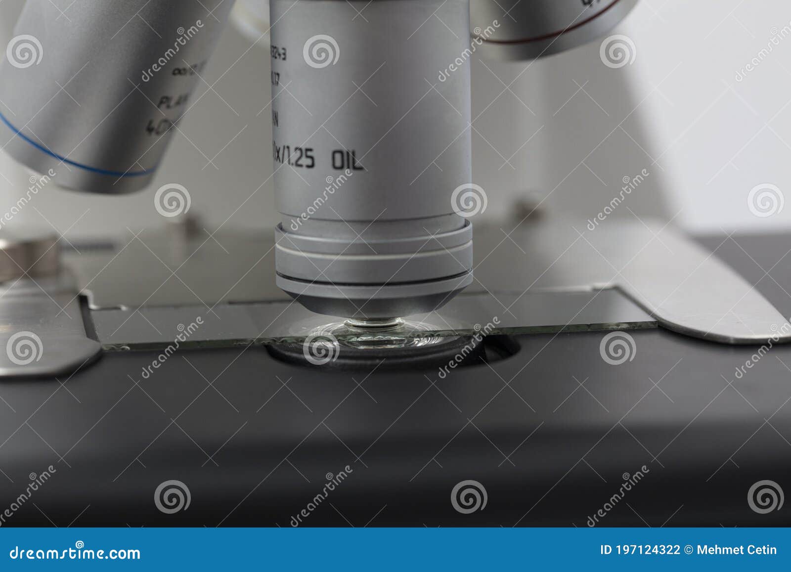 Examining of Test Sample Under the Microscope in Laboratory. Optical ...