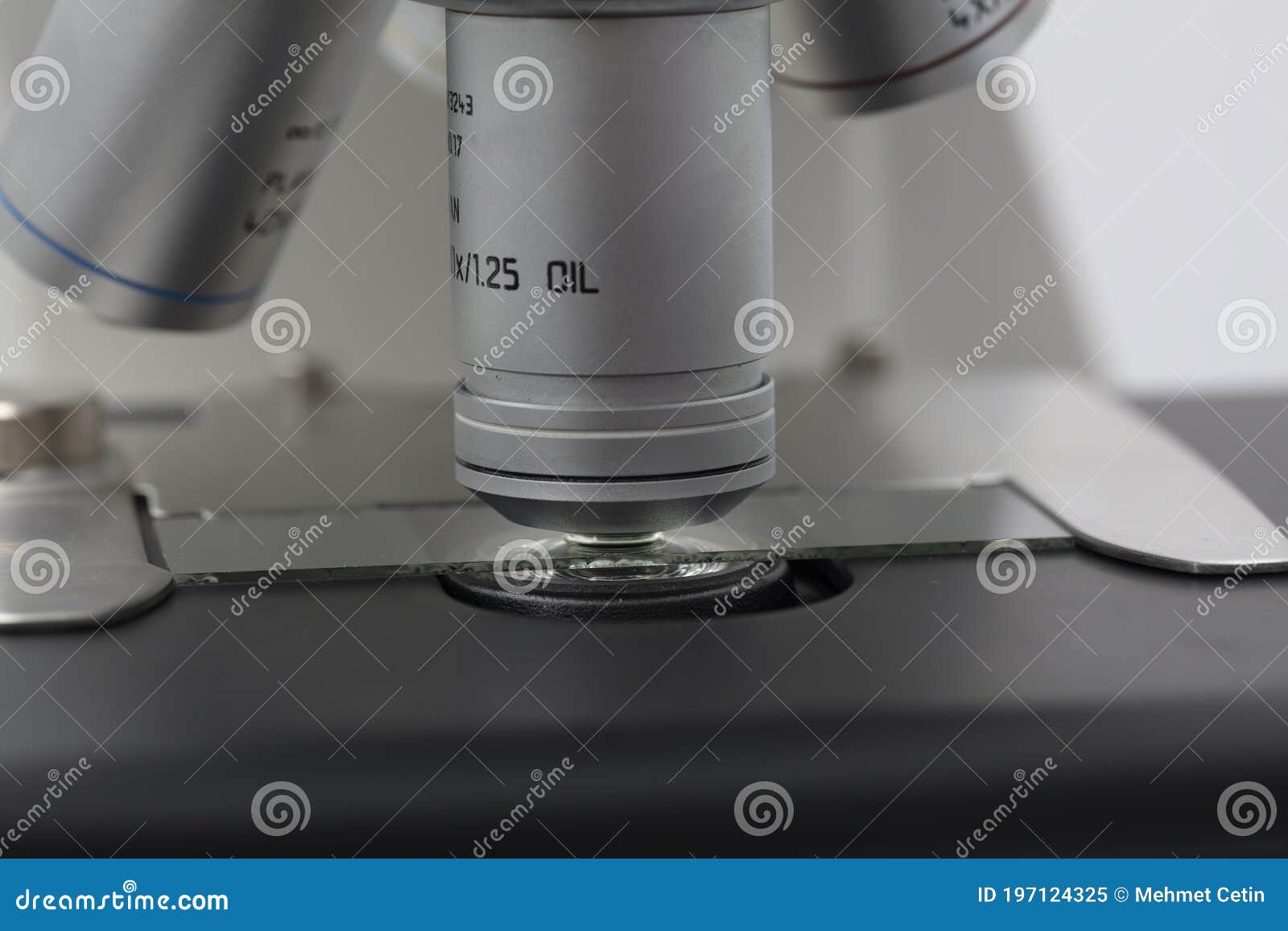 Examining of Test Sample Under the Microscope in Laboratory. Optical ...