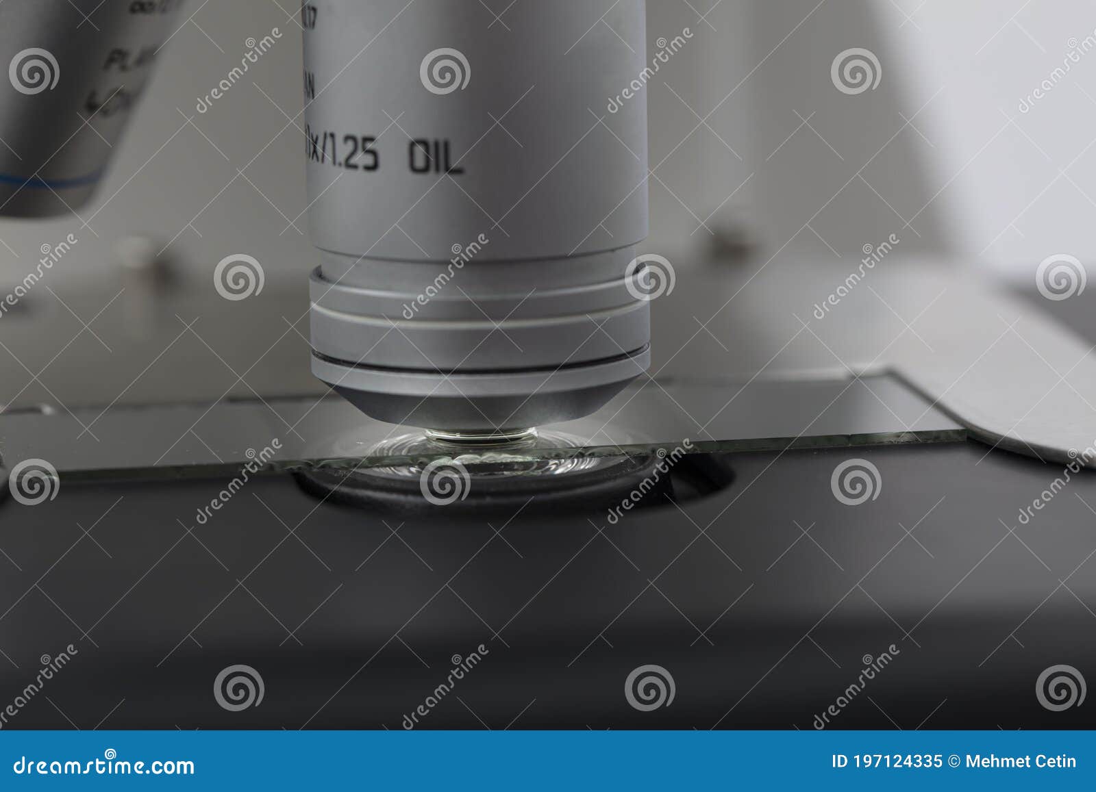 Examining of Test Sample Under the Microscope in Laboratory. Optical ...