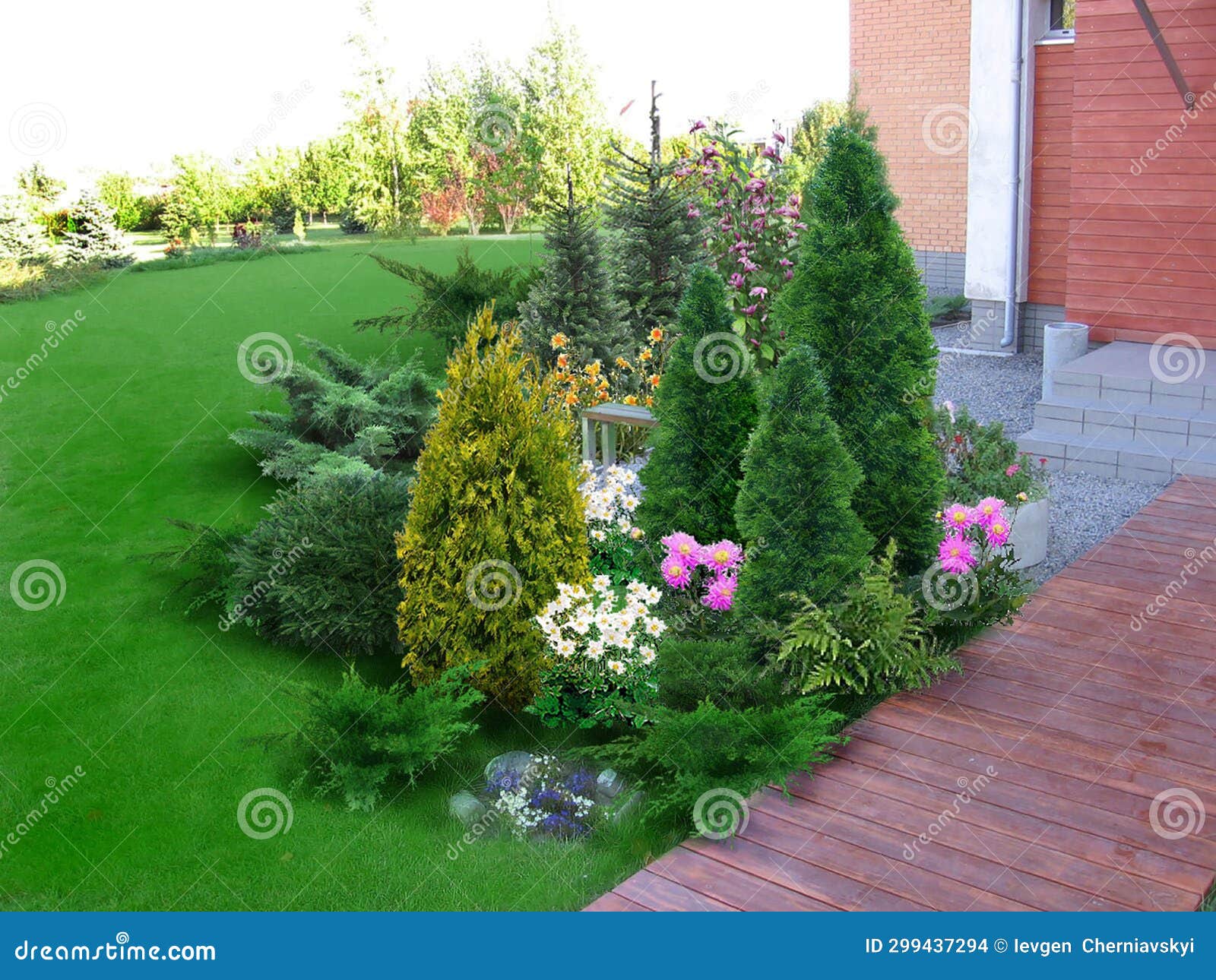 Example of Backyard Decorating and Grouping Plants, 3D Render Stock ...