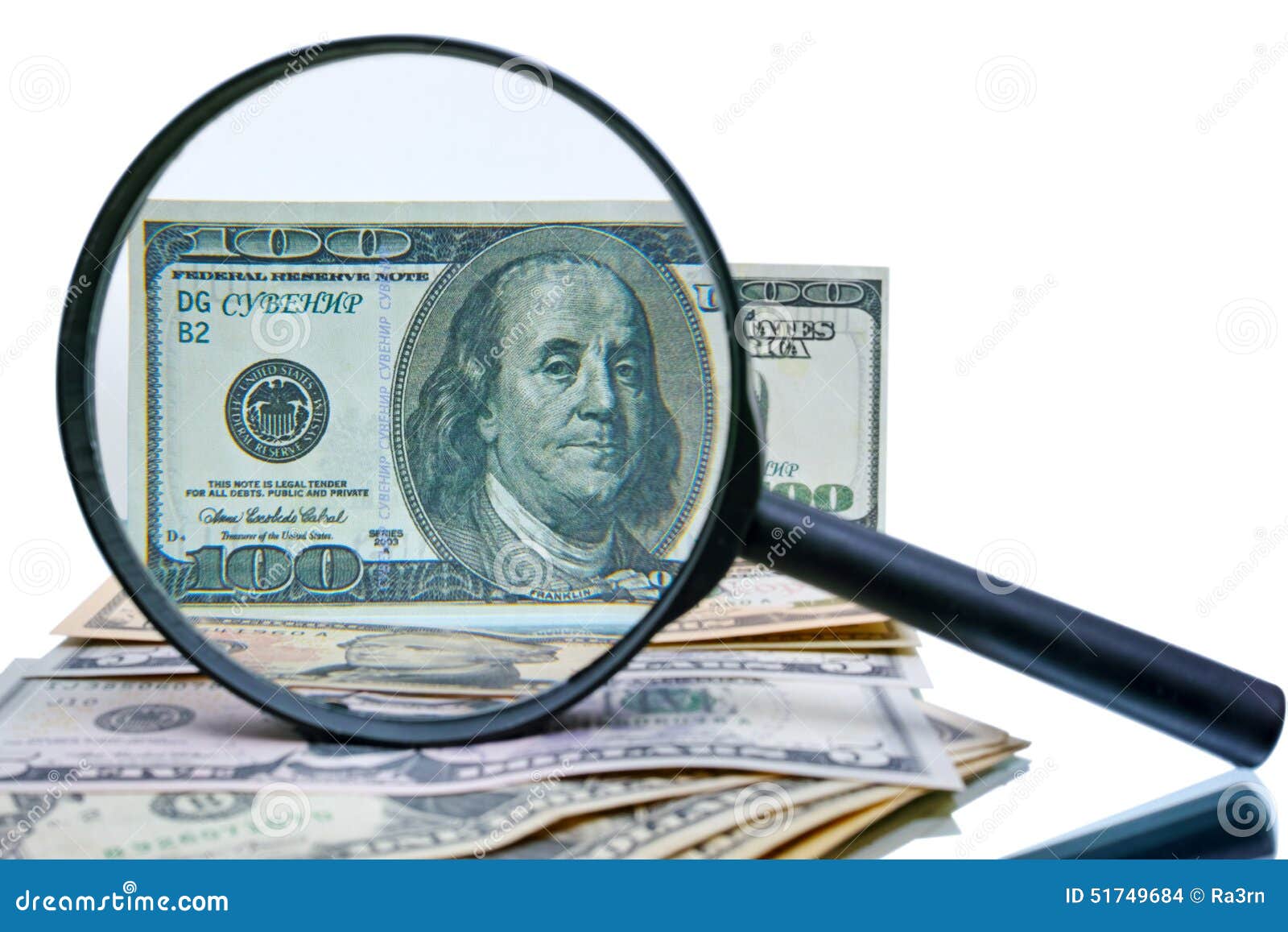 Example of a Counterfeit Bill and Magnifier Stock Photo - Image of ...