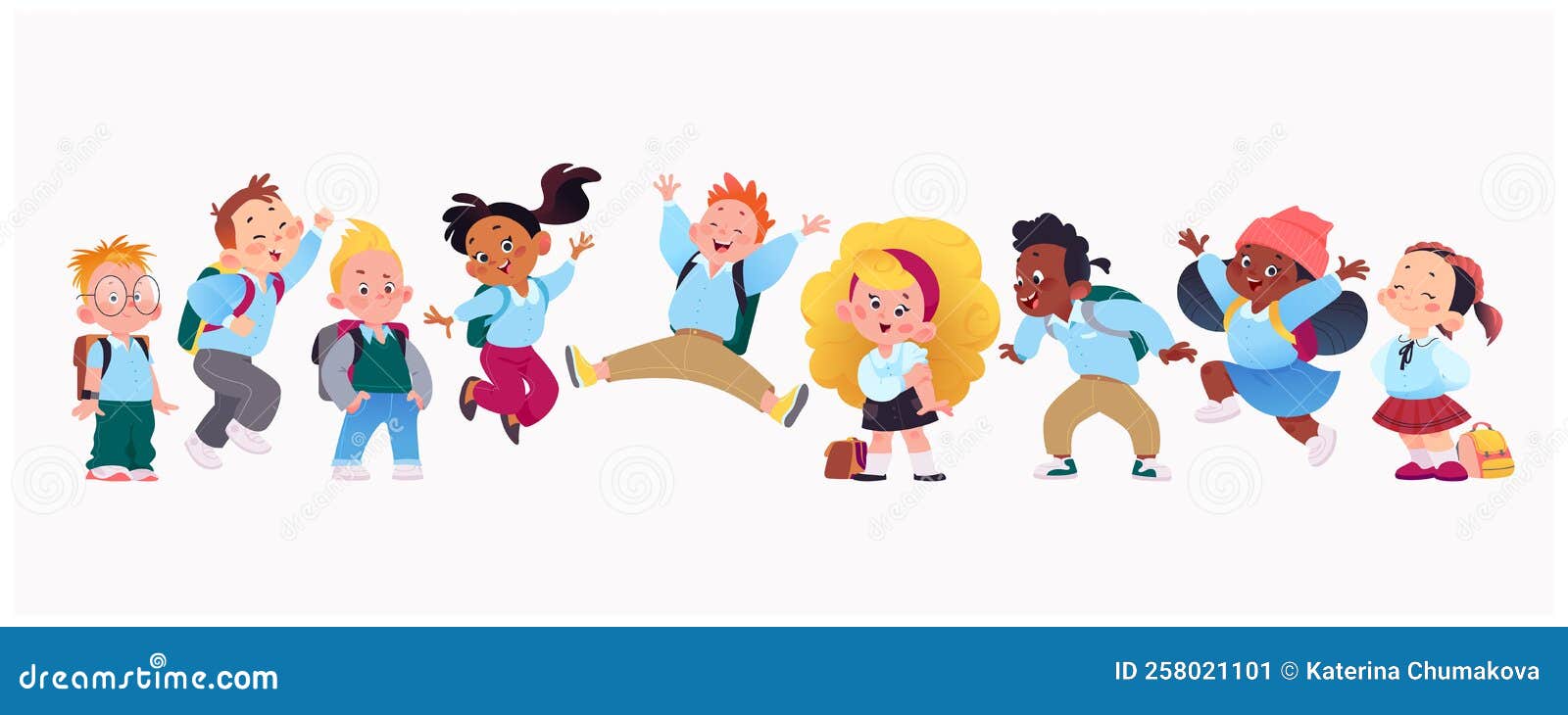Group of Happy Multiracial Kid Students in Uniform Jumping Isolated ...