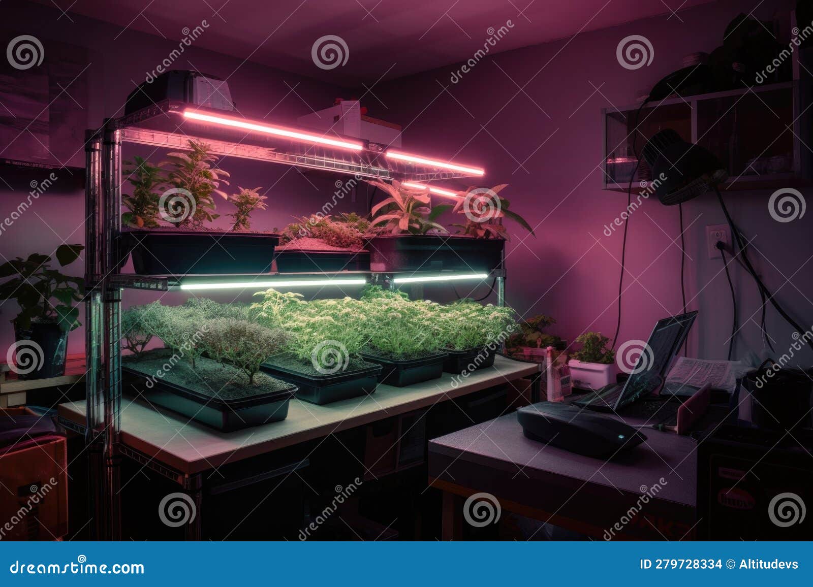 Example of Home-grow Setup with Grow Lights, Ventilation, and ...