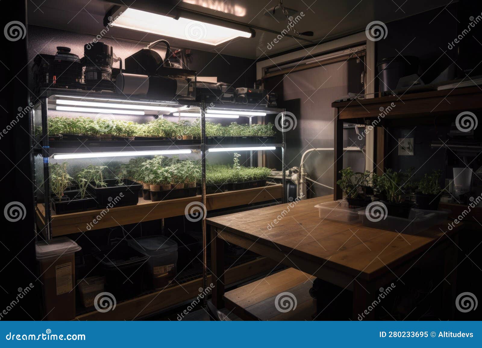 Example of Home-grow Setup with Grow Lights, Ventilation, and Temperature Controls Stock ...