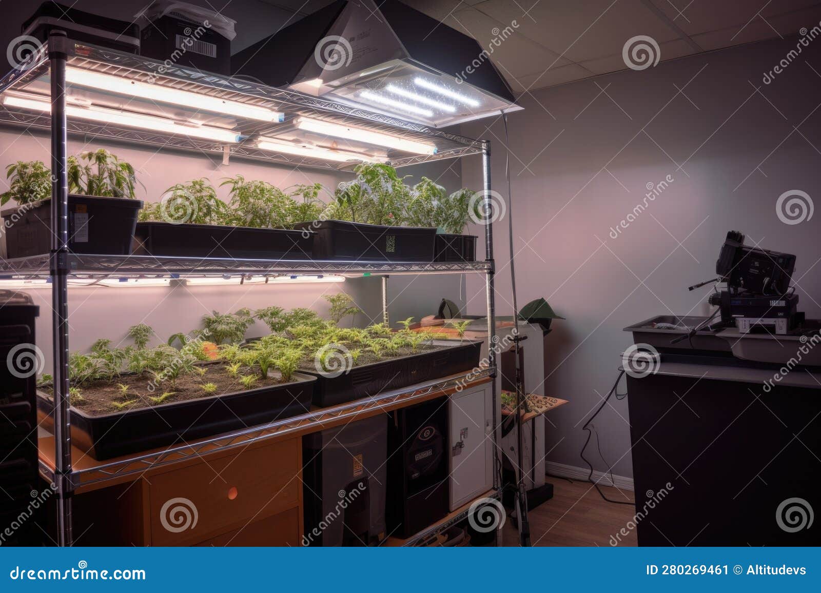 Example of Home-grow Setup with Grow Lights, Ventilation, and ...