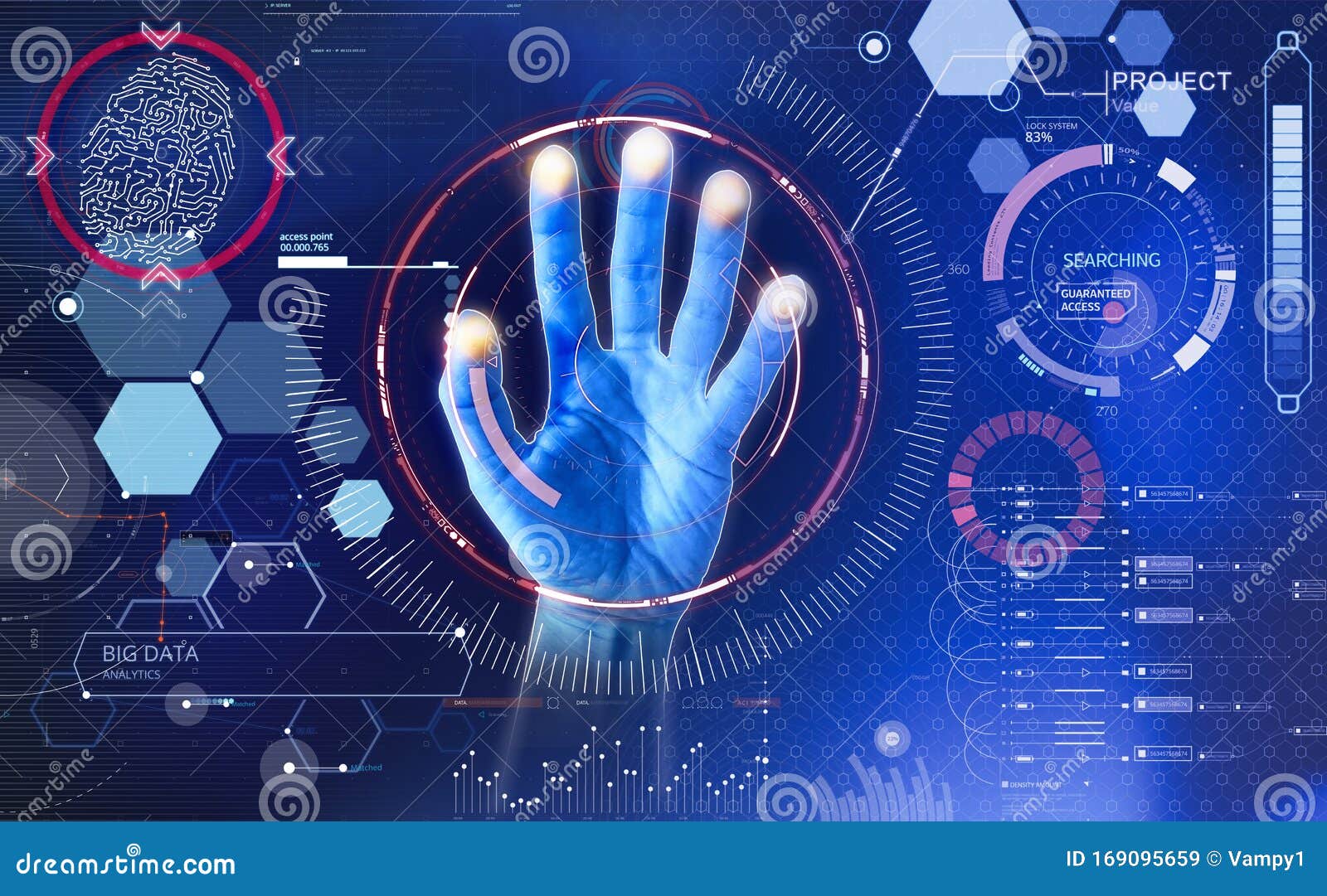 Example of HUD Interface. Interaction with Icons, Hand on Touch Screen ...