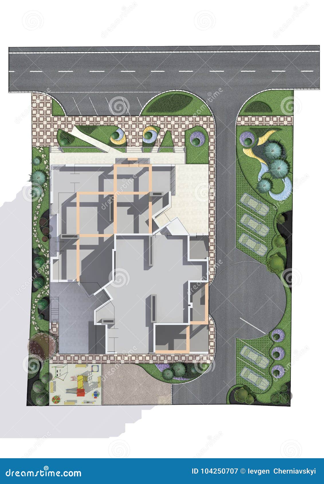 Tenement Building Site Development Plan, 3D Rendering Royalty-Free ...