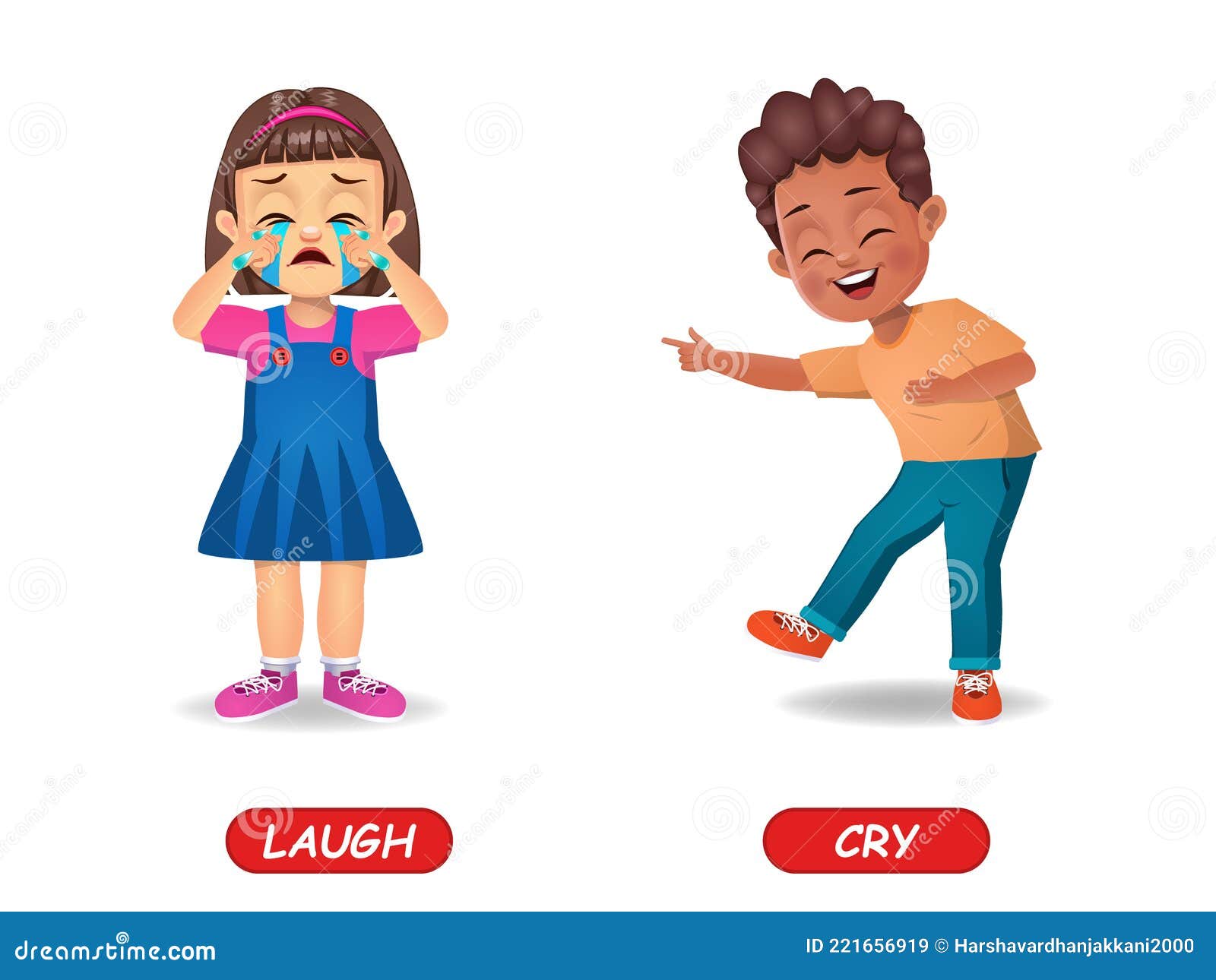 Cry And Laugh Antonyms Flashcard Vector Template Royalty-Free ...