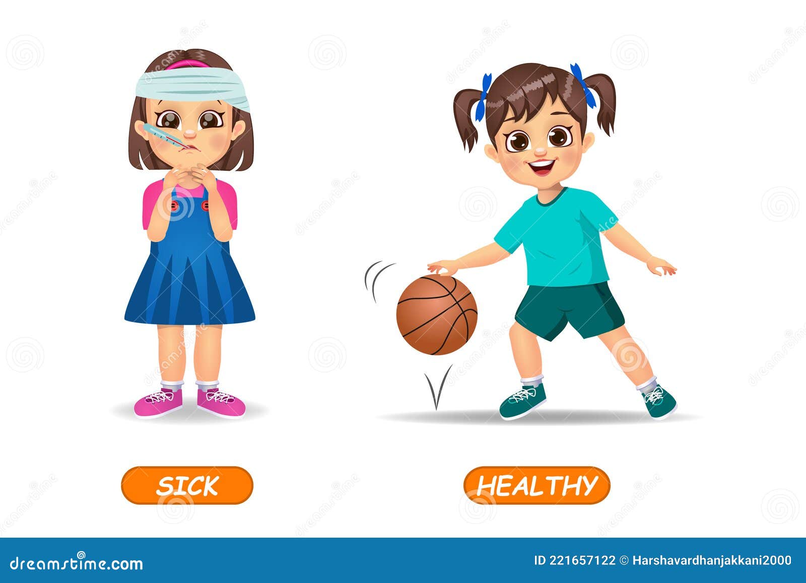 Example Of Opposite Adjectives Word For Kids Cartoon Vector ...