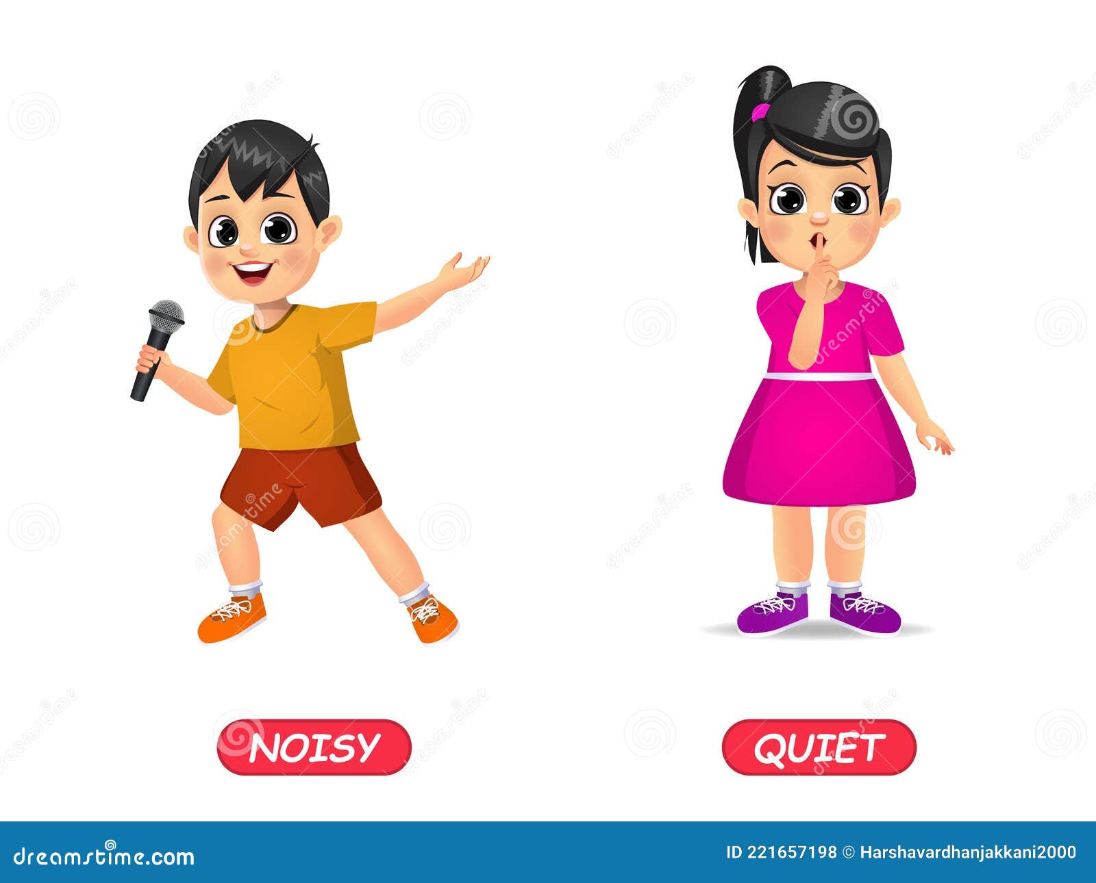 Opposite Adjectives Noisy Quiet Illustration Stock Vector