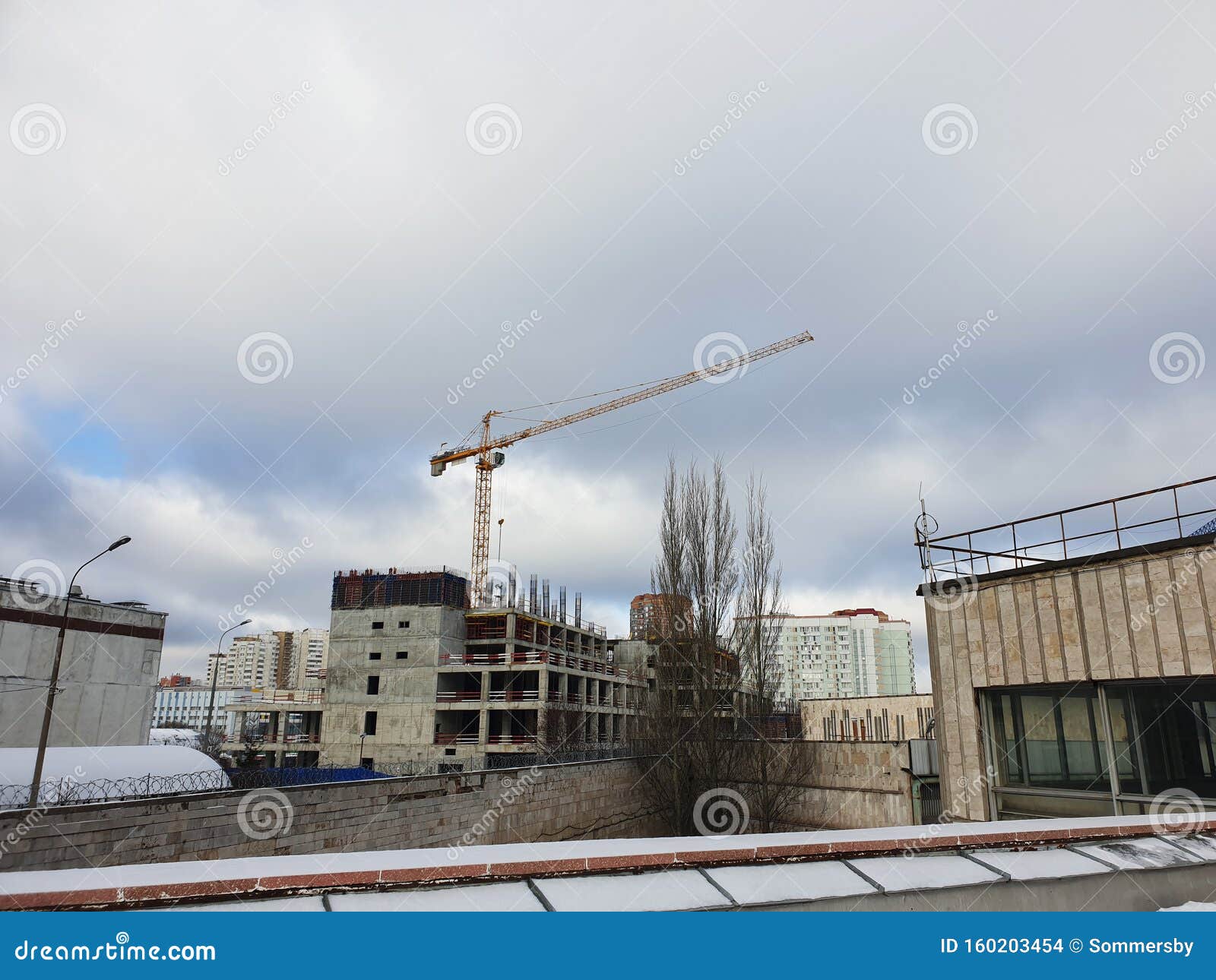 Example of Point Construction in a Residential Area. Crane on the Site ...