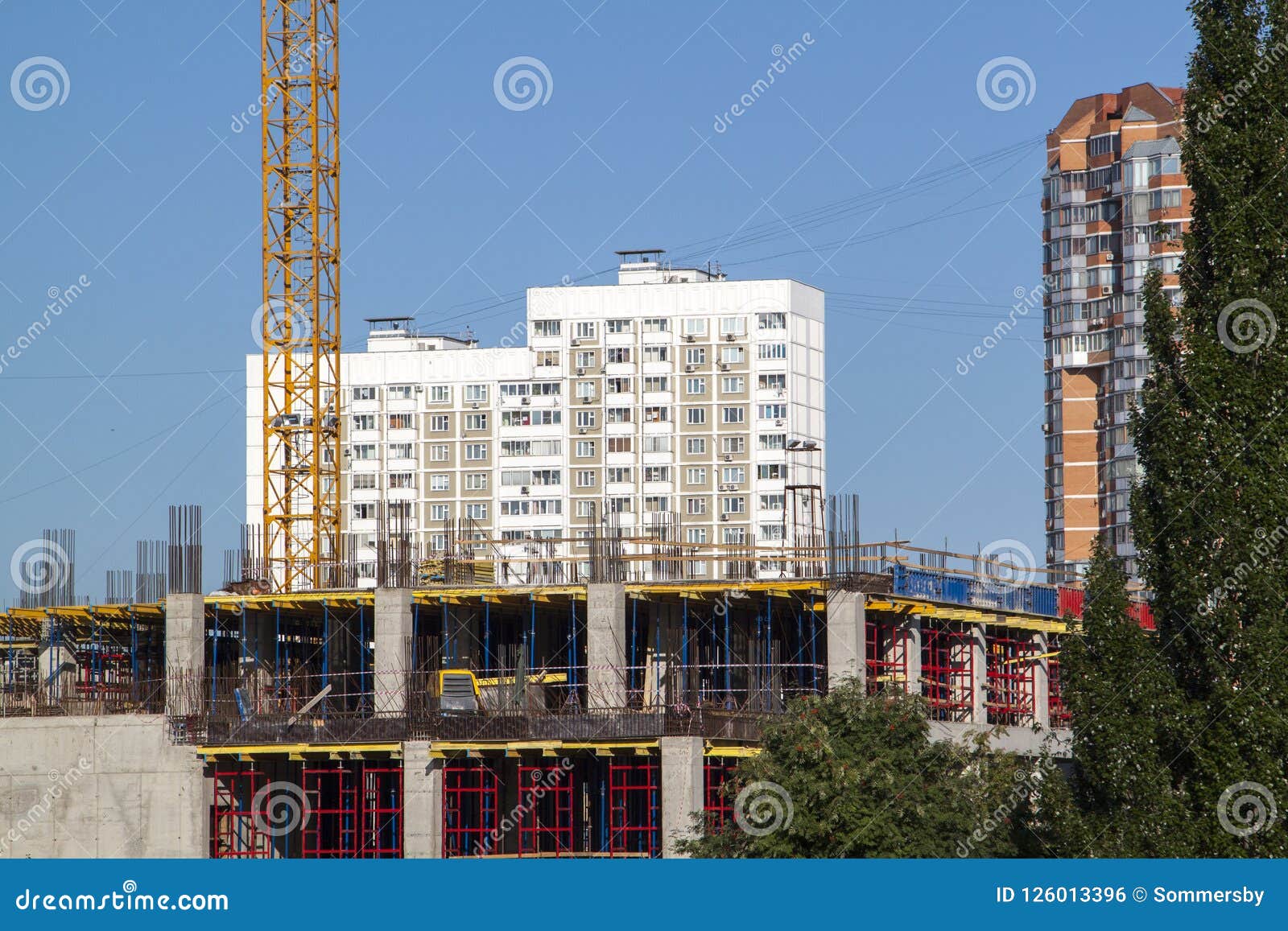 Example of Point Construction in a Residential Area. Crane on Th Stock ...