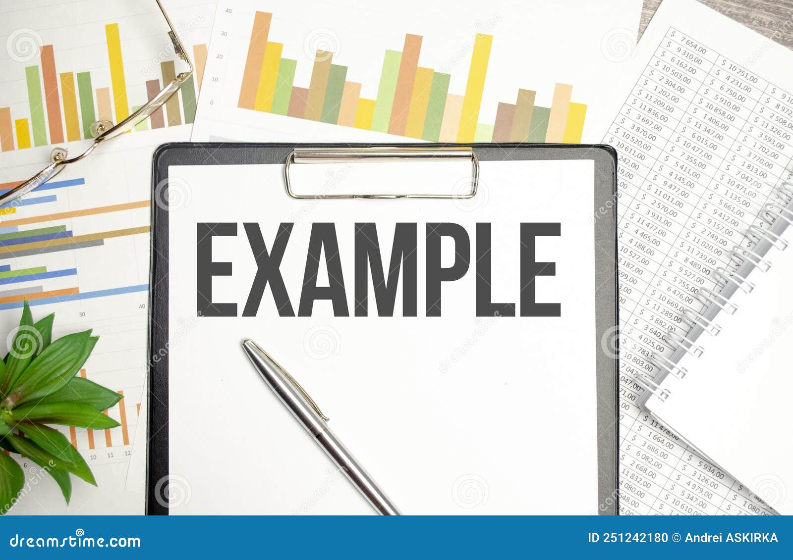 Example . Text on White Paper and Pen with Charts Stock Photo - Image ...