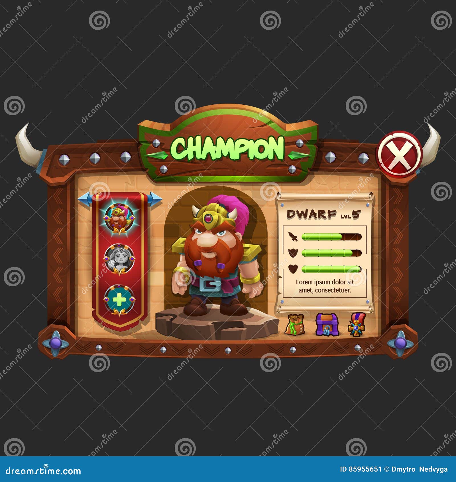 Example of Wooden Board User Interface of Game. Window Champions for ...